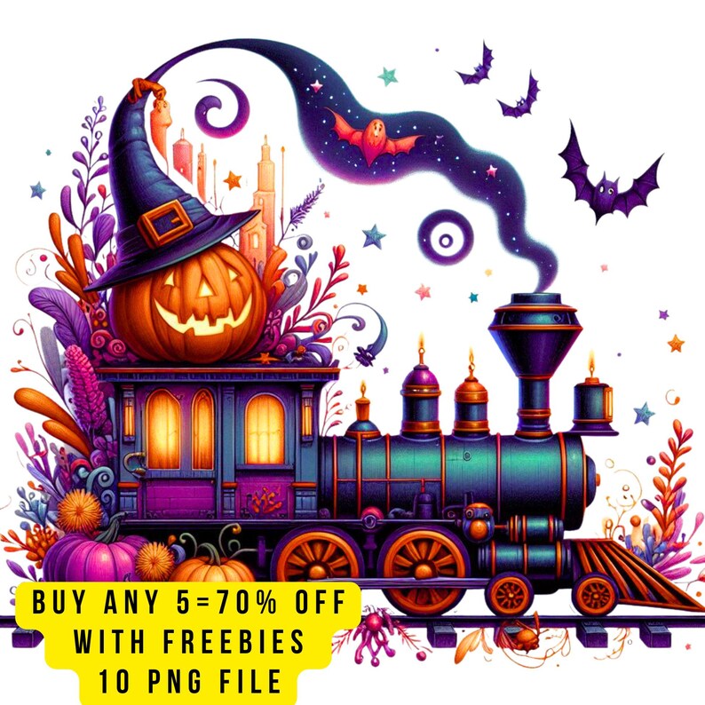 10 Haunted Halloween Train Clipart PNG, Spooky Ghost Train With ...