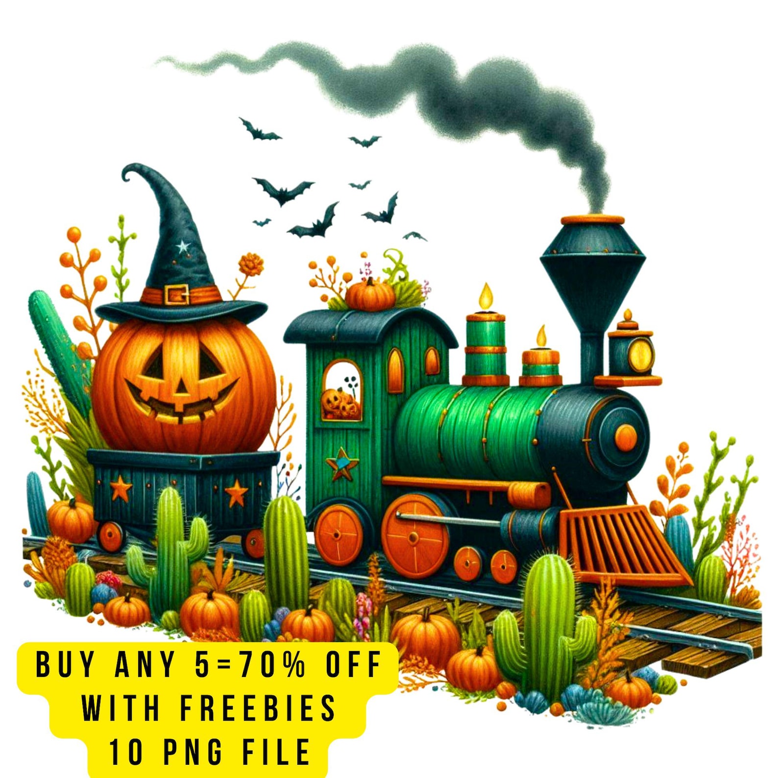 10 Haunted Halloween Train Clipart PNG, Spooky Ghost Train With ...