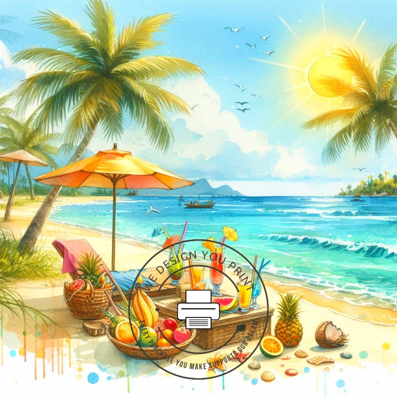 Tropical Summer Beach Clipart PNG, Sunny Summer Vacation Clip Art, Palm ...