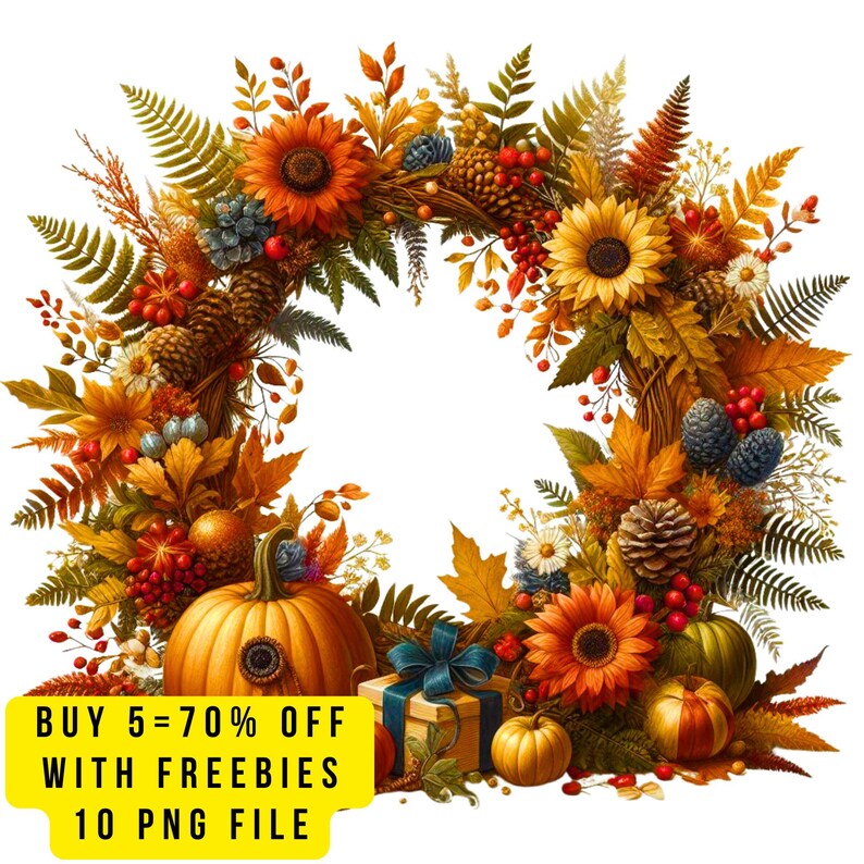 10 Autumn Fall Floral Wreath Clipart PNG, Clipart Autumn Fall ...