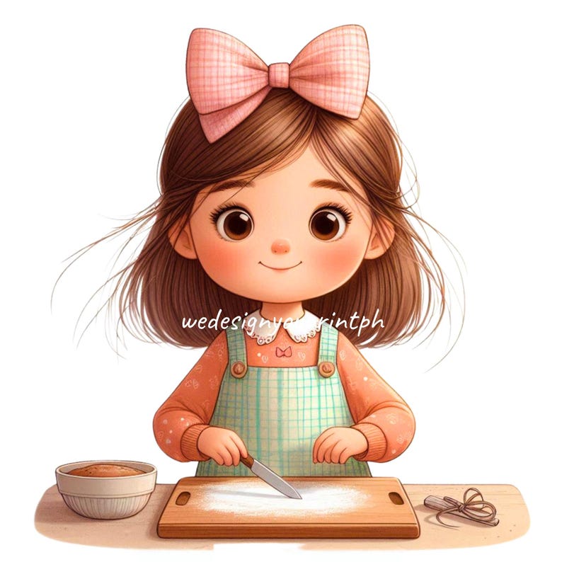 10 Cute Girl Baker Baking Clipart, Cute Chef Girl, Colorful Kitchen ...