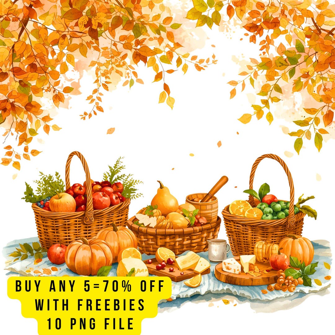 10 Fall Harvest Picnic PNG Clipart, Autumn Food Clip Art, Pumpkins ...