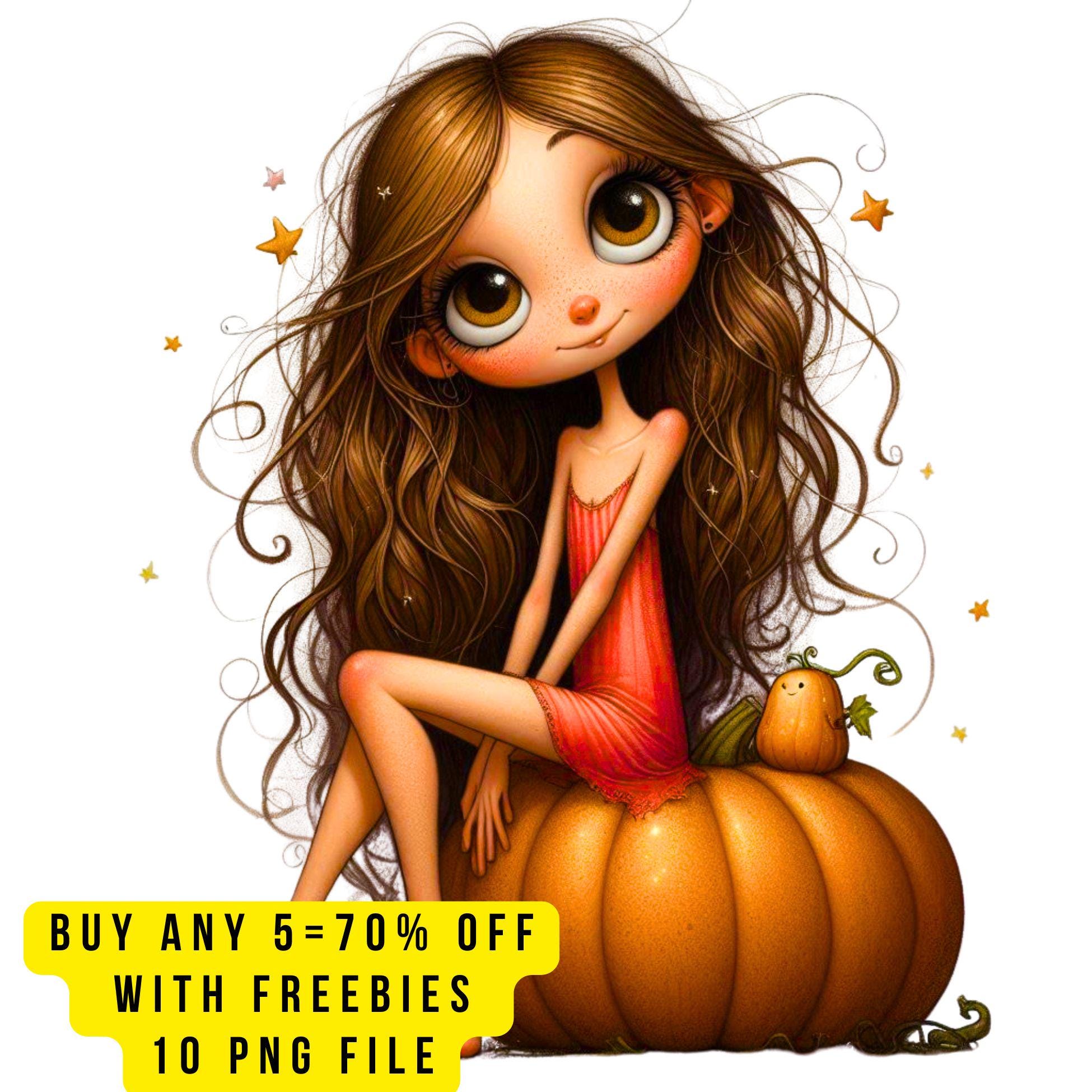 10 Cute Fall Girl Clipart PNG Clip Art, Pumpkin Autumn Girl ...