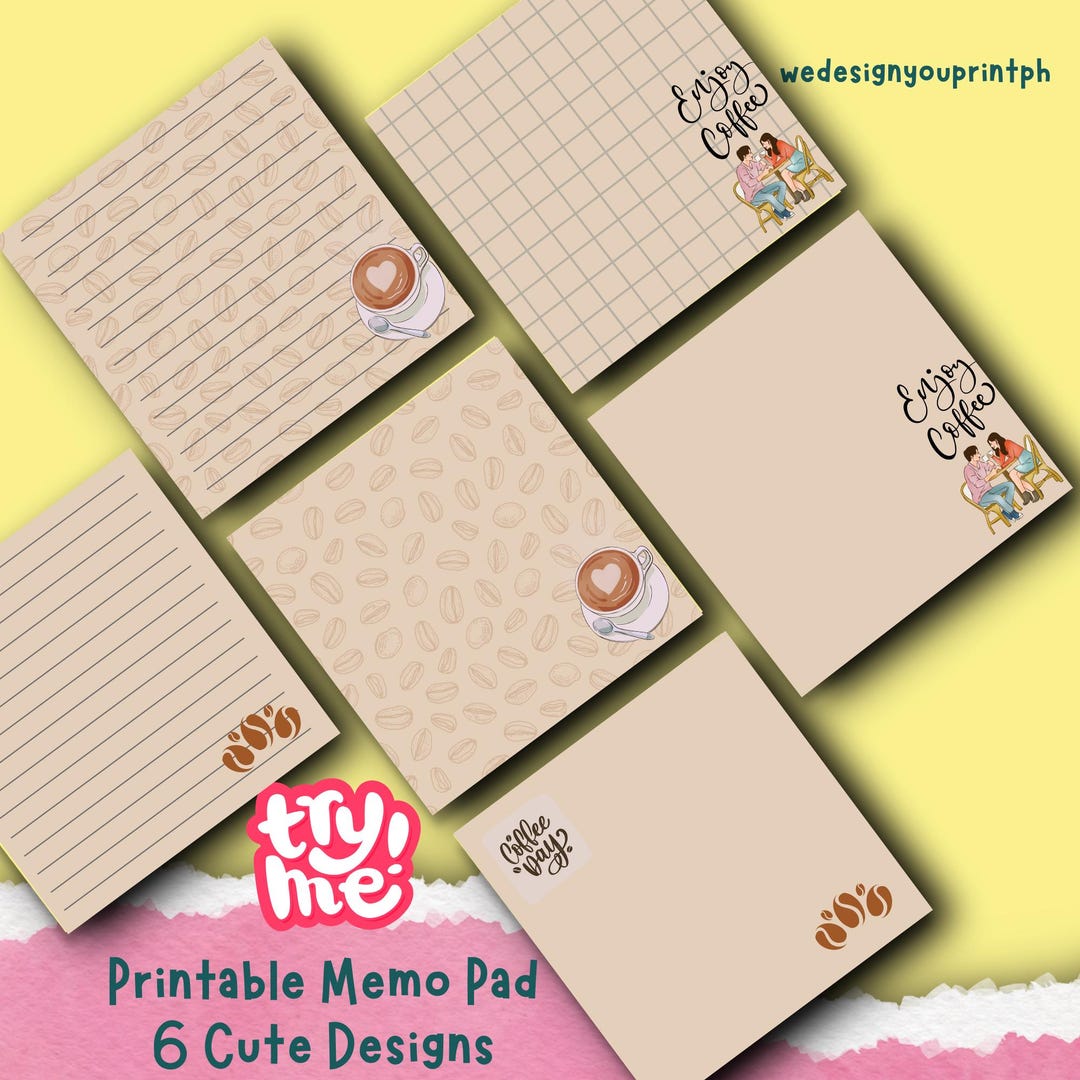Coffee Theme Instant Download Printable Memo Pad Set, Printable Notepad ...