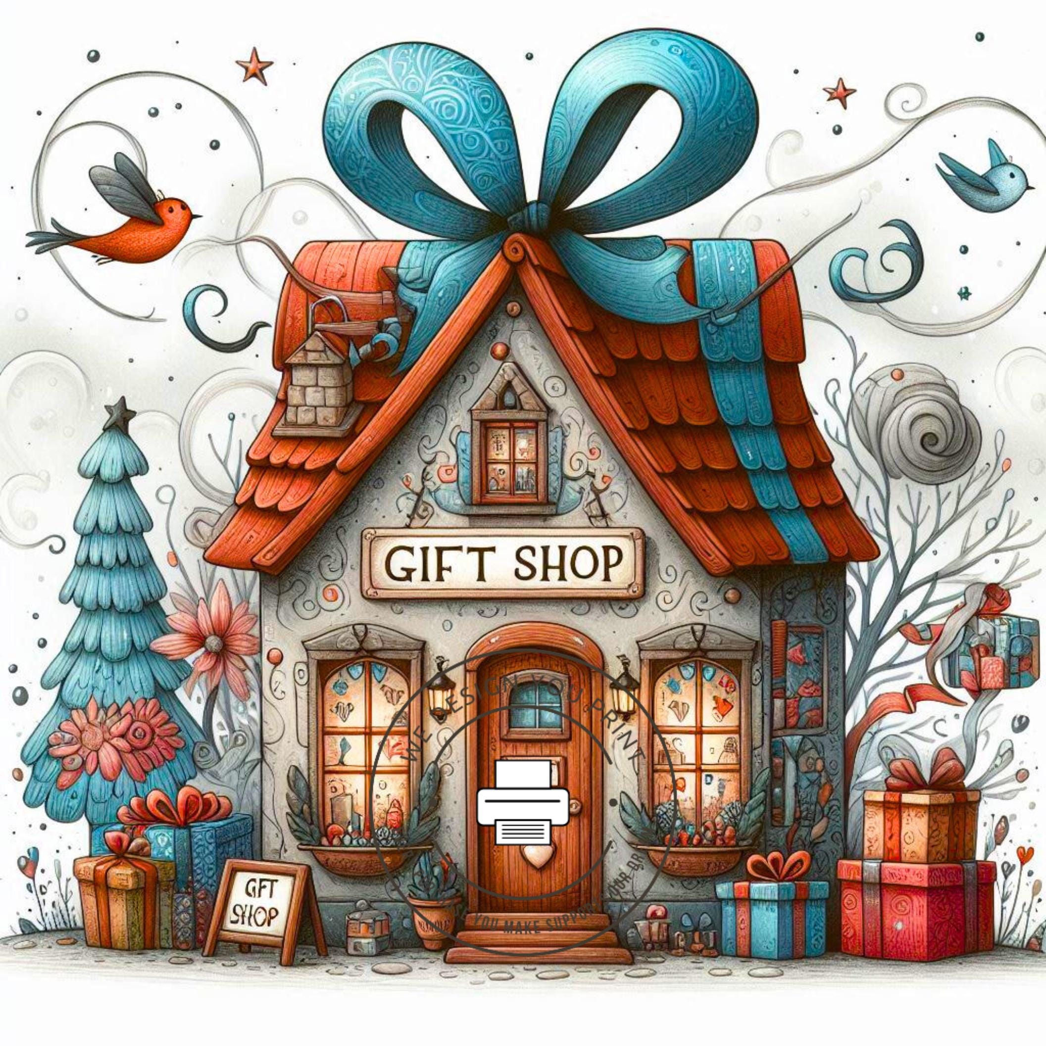 10 Whimsical Gift Shop Clipart, High Quality 300 DPI JPG White ...
