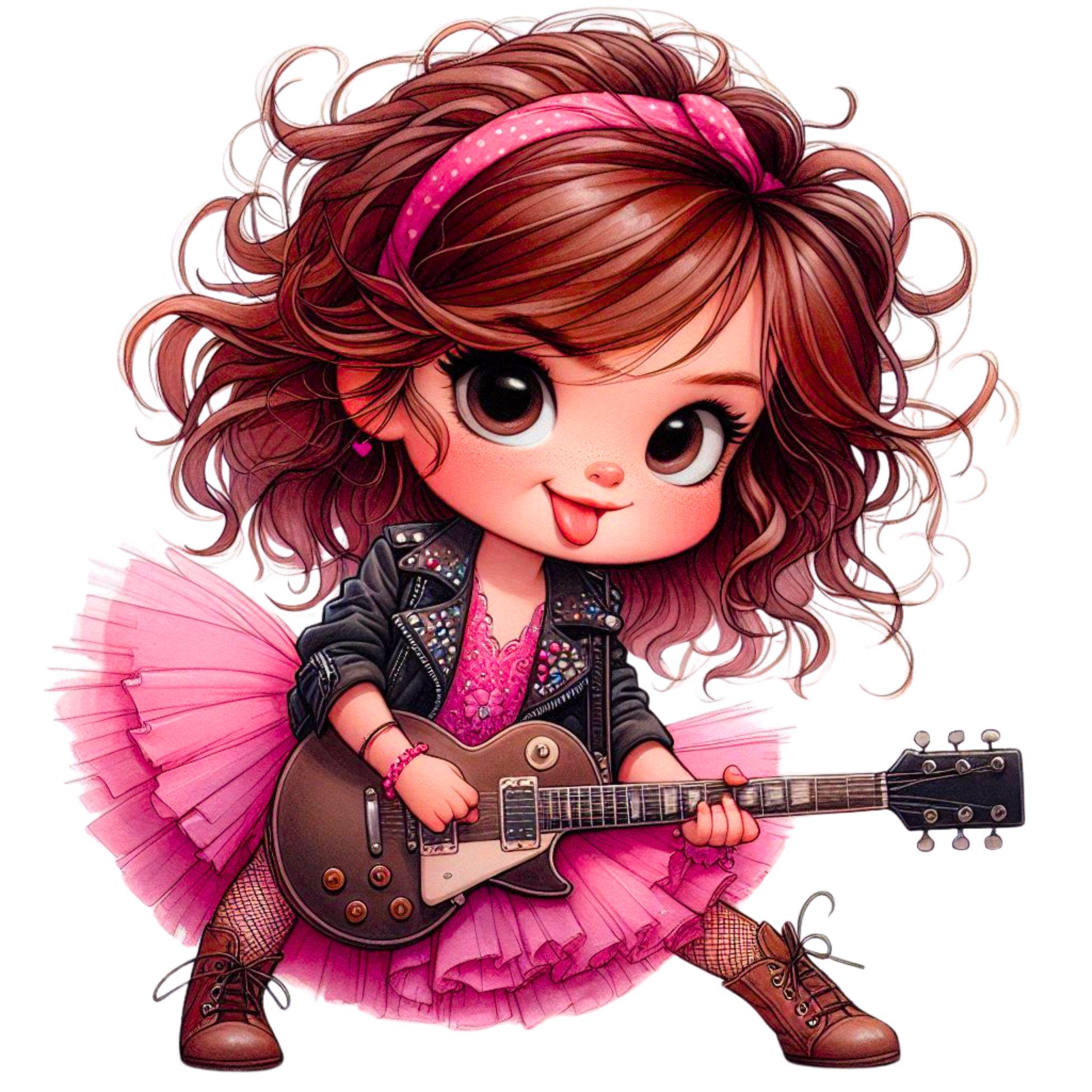 Rockstar Quirky Girl Clip Art PNG Transparent, Clip Art Set Cute Music ...