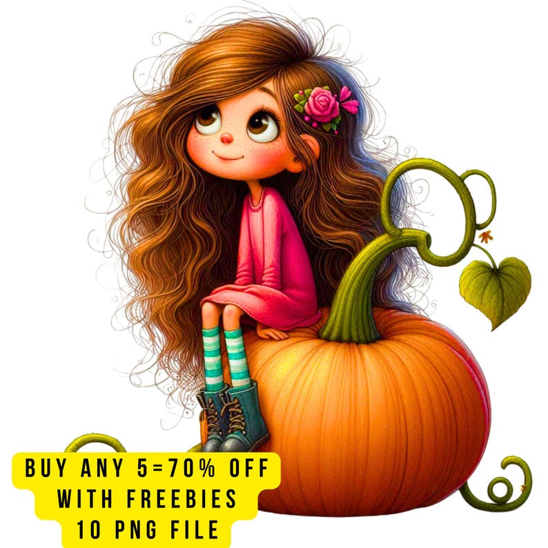 10 Cute Fall Girl Clipart PNG Clip Art, Pumpkin Autumn Girl ...