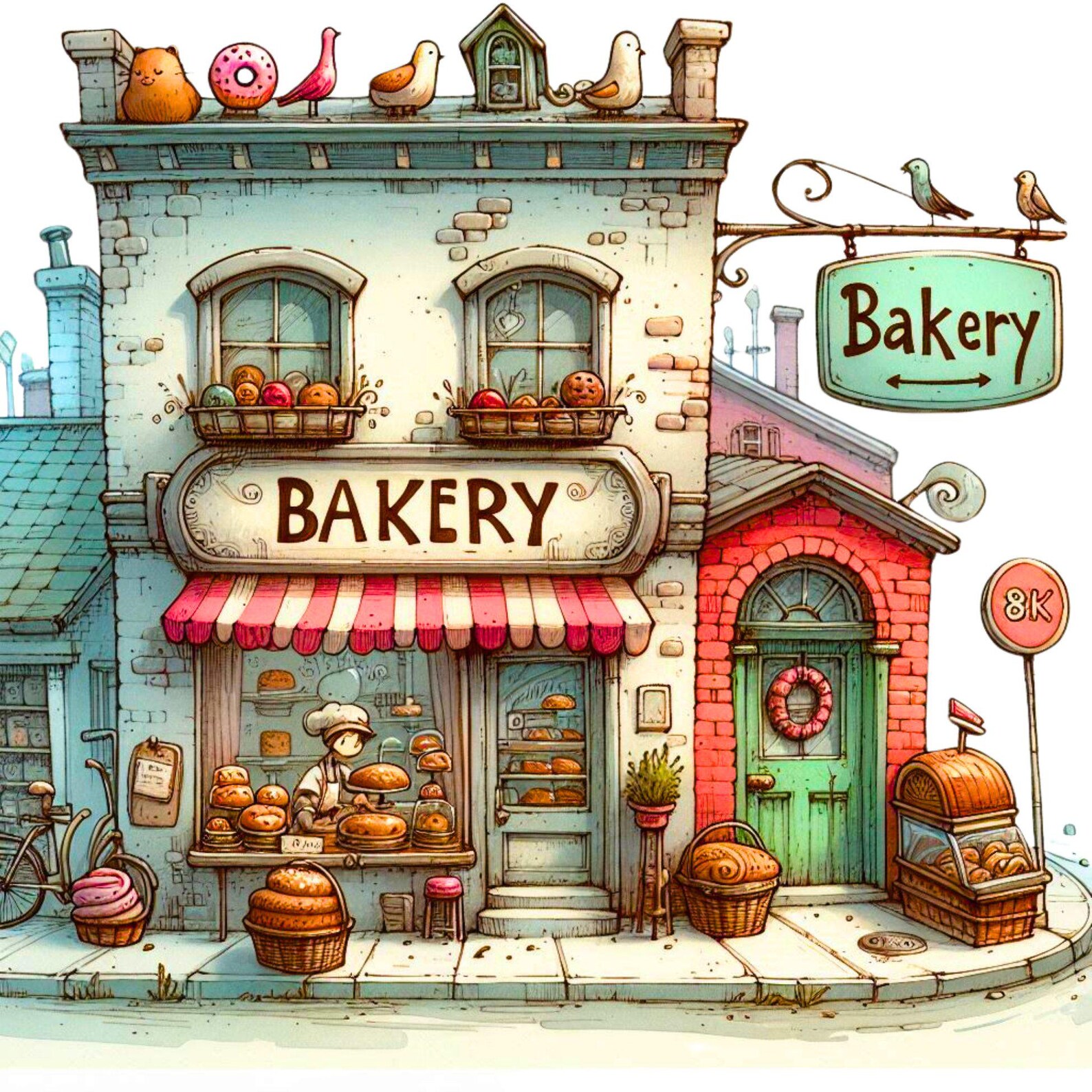 10 Colorful Bakery Storefront Clipart PNG Transparent, Cute Cafe Bakery ...