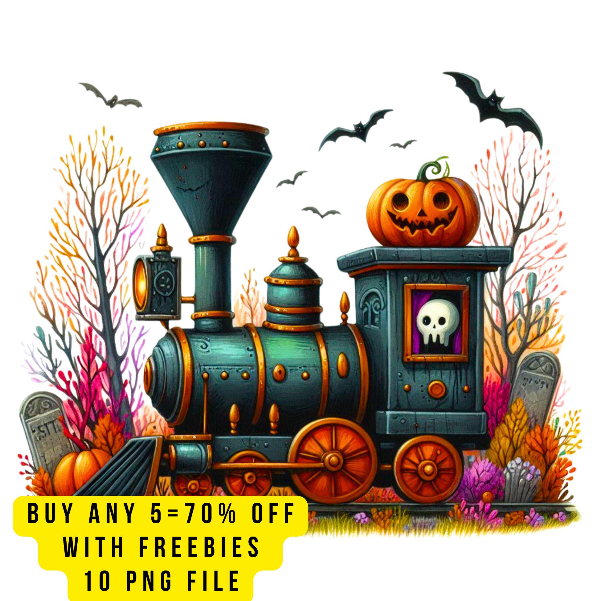10 Haunted Halloween Train Clipart PNG, Spooky Ghost Train With ...