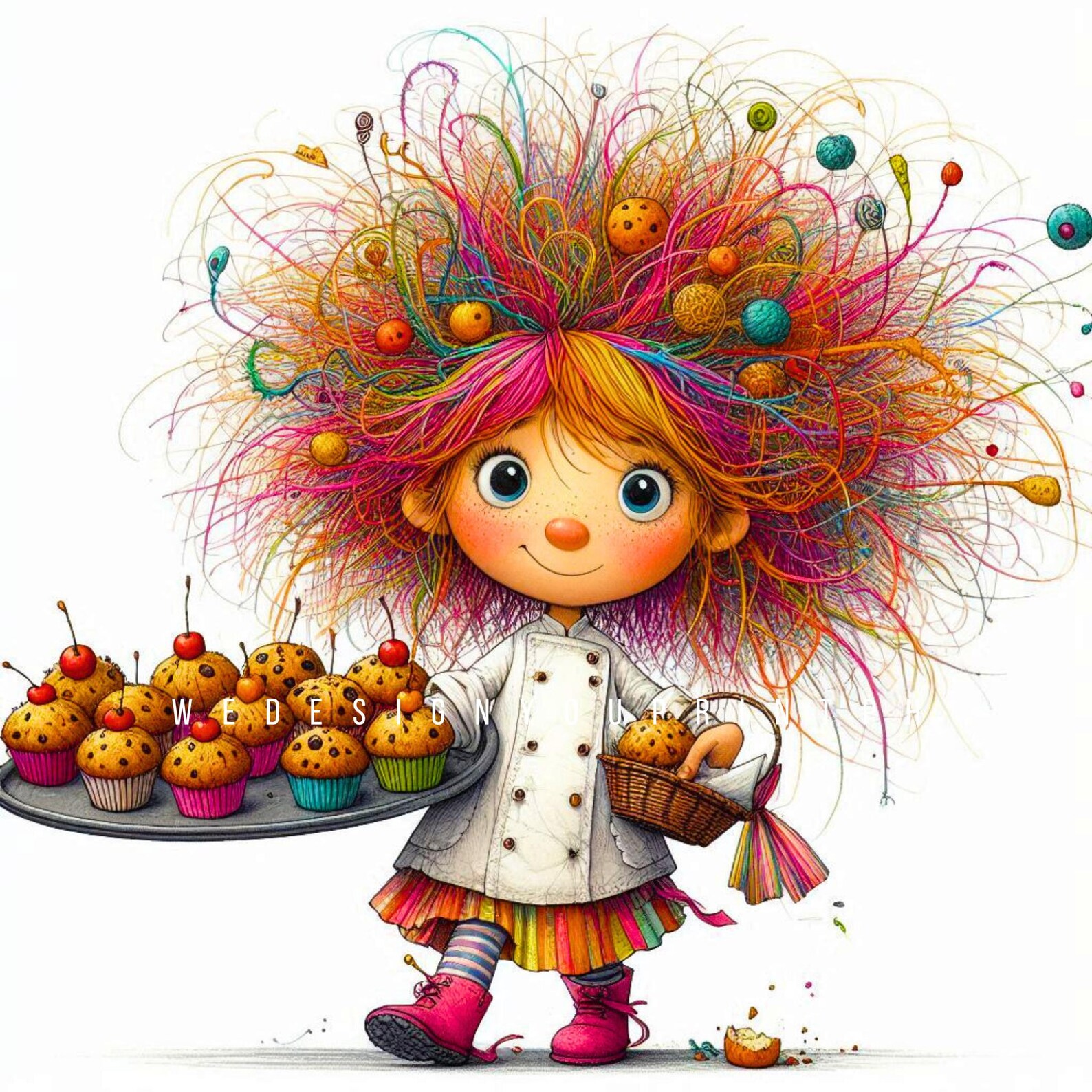10 Cute Quirky Chef Girl Clipart JPG, Colorful Hair Little Muffins Chef ...