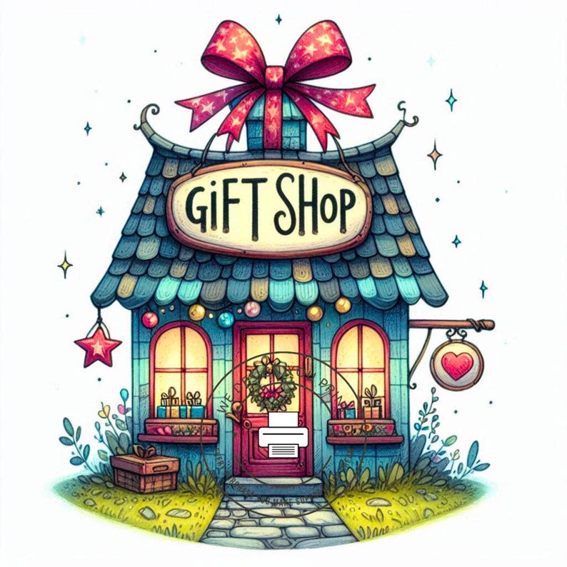 10 Whimsical Gift Shop Clipart, High Quality 300 DPI JPG White ...
