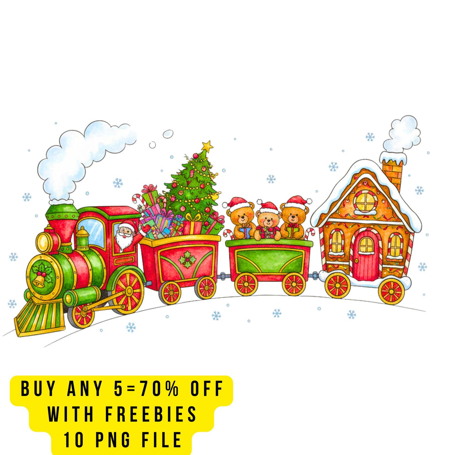 10 Watercolor Christmas Train Clipart PNG, Holiday Xmas Train ...