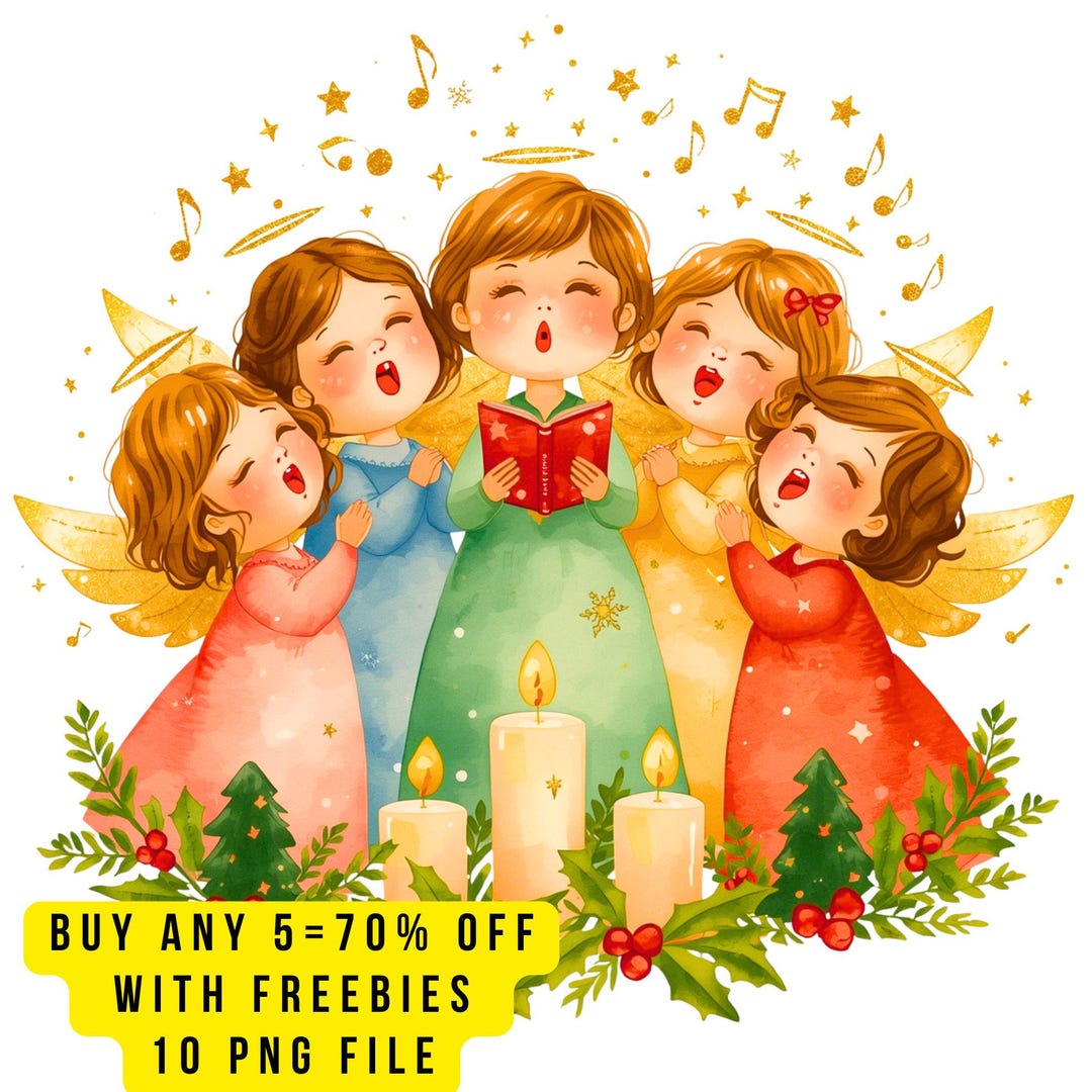 10 Christmas Angels Choir Clipart, Cute Singing Angels PNG Clip Art ...