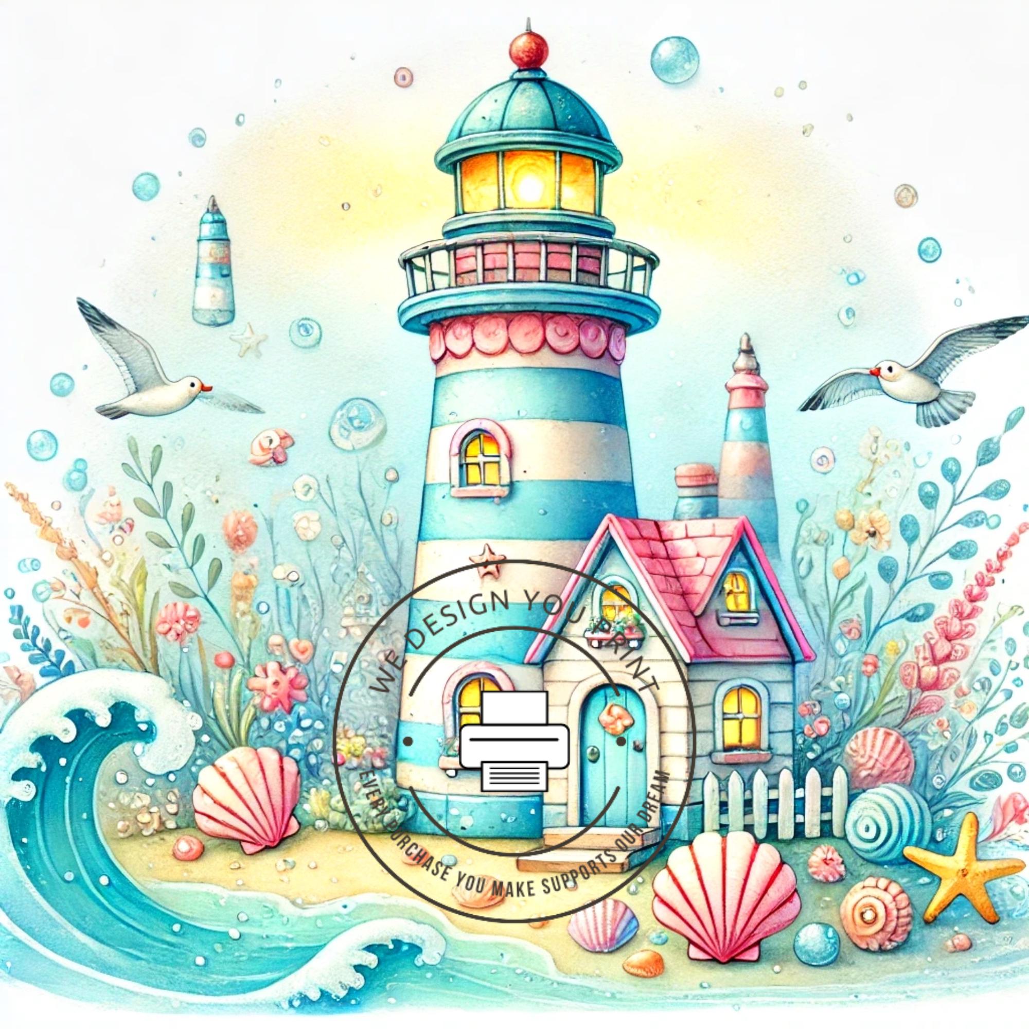 10 Whimsical Lighthouse Clipart JPG | Coastal Cottage Digital Art ...