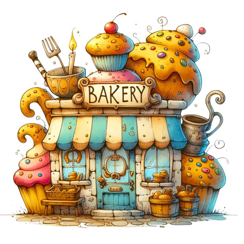 10 Colorful Bakery Storefront Clipart PNG Transparent, Cute Cafe Bakery ...