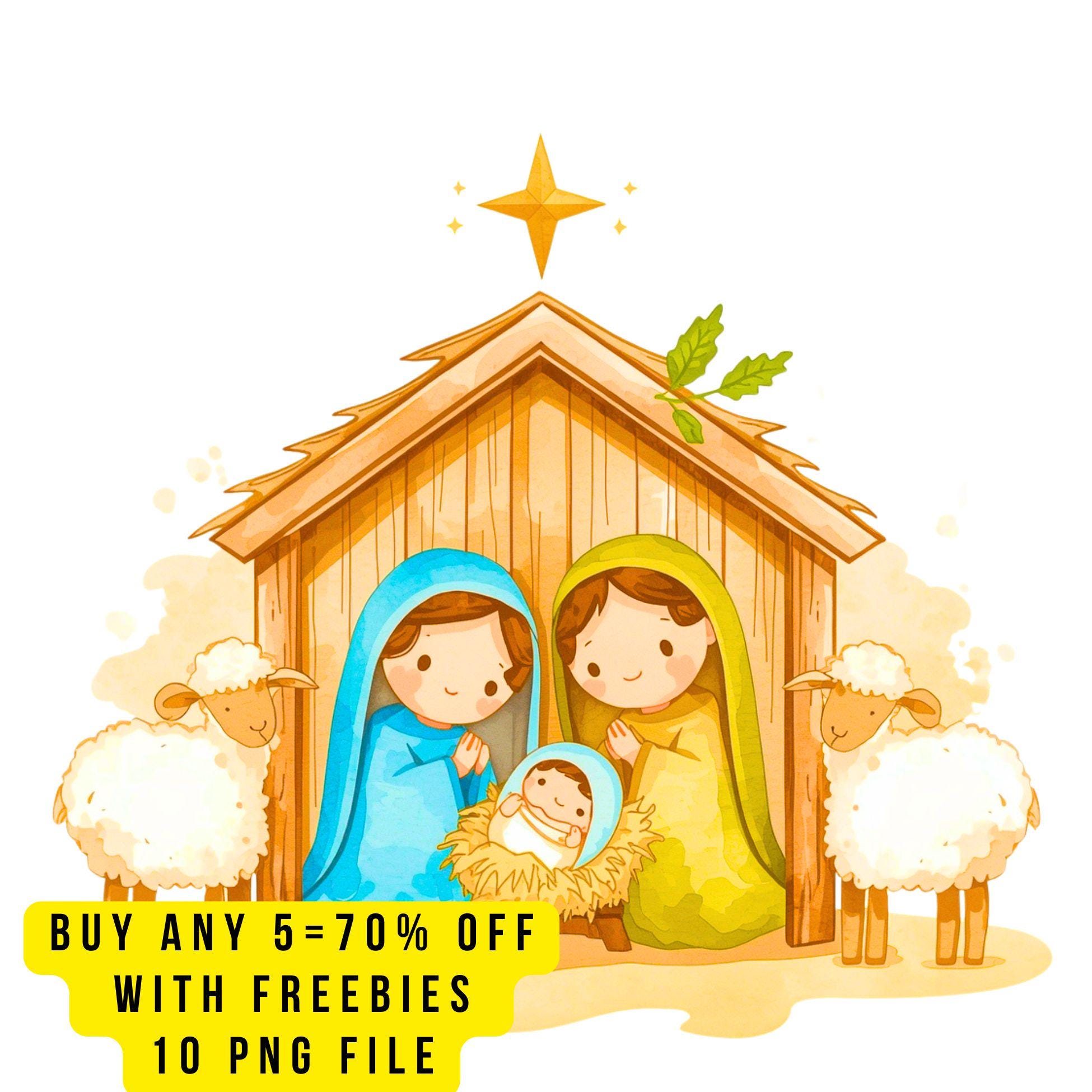 10 Nativity Clipart Set PNG, Holy Family Christmas Scene, Cute Manger ...