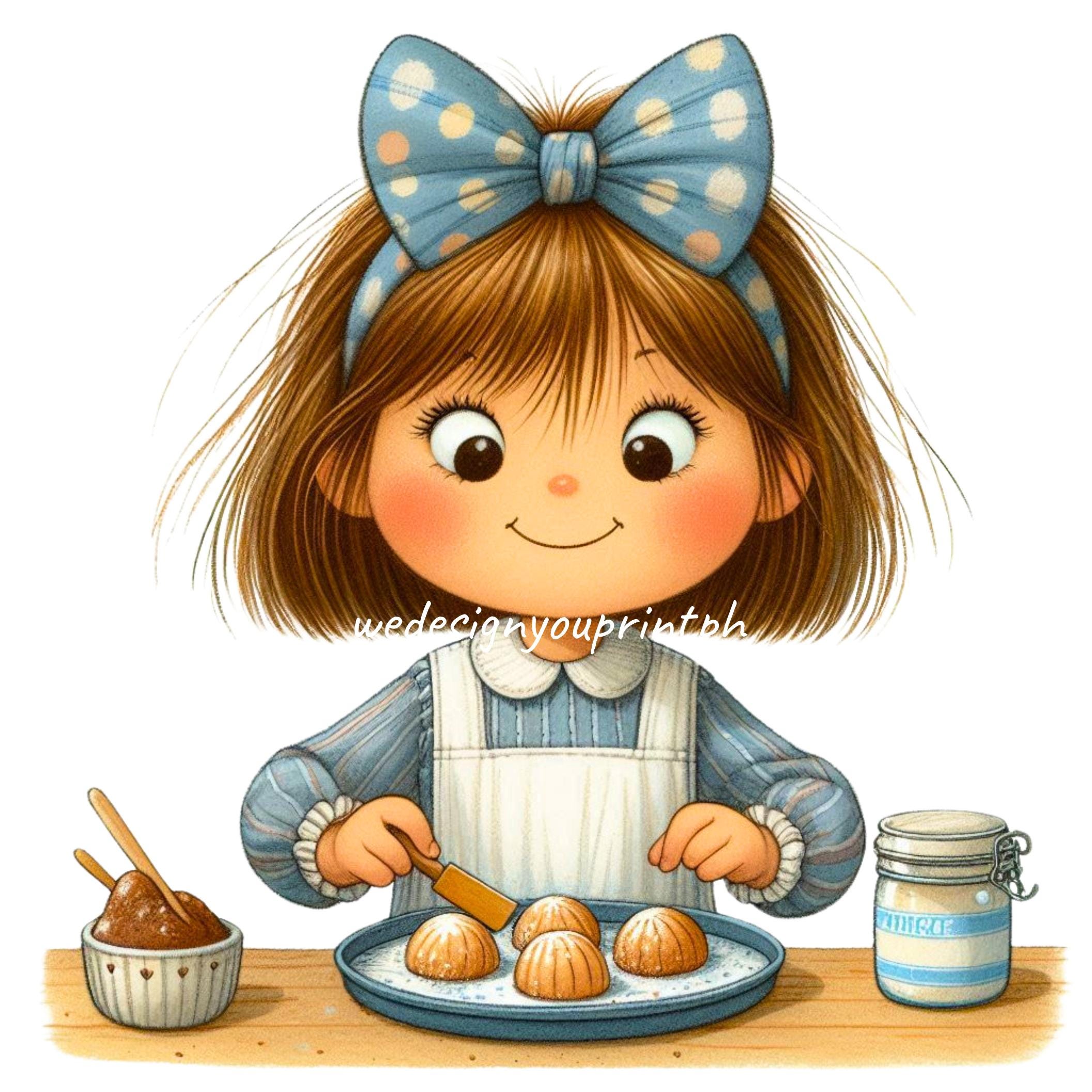 10 Cute Girl Baker Baking Clipart, Cute Chef Girl, Colorful Kitchen ...