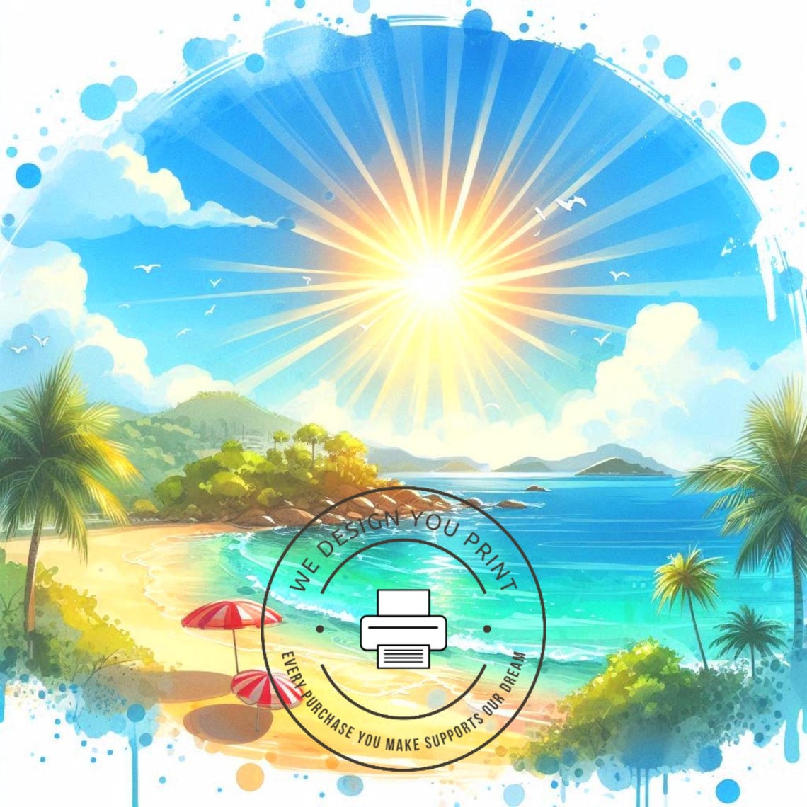 Tropical Summer Beach Clipart PNG, Sunny Summer Vacation Clip Art, Palm ...