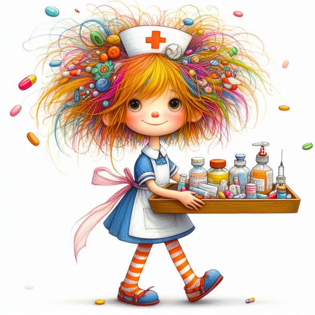 10 Cute Quirky Nurse Clipart JPG, Rainbow Hair Girl Doctor Clip Art JPG ...