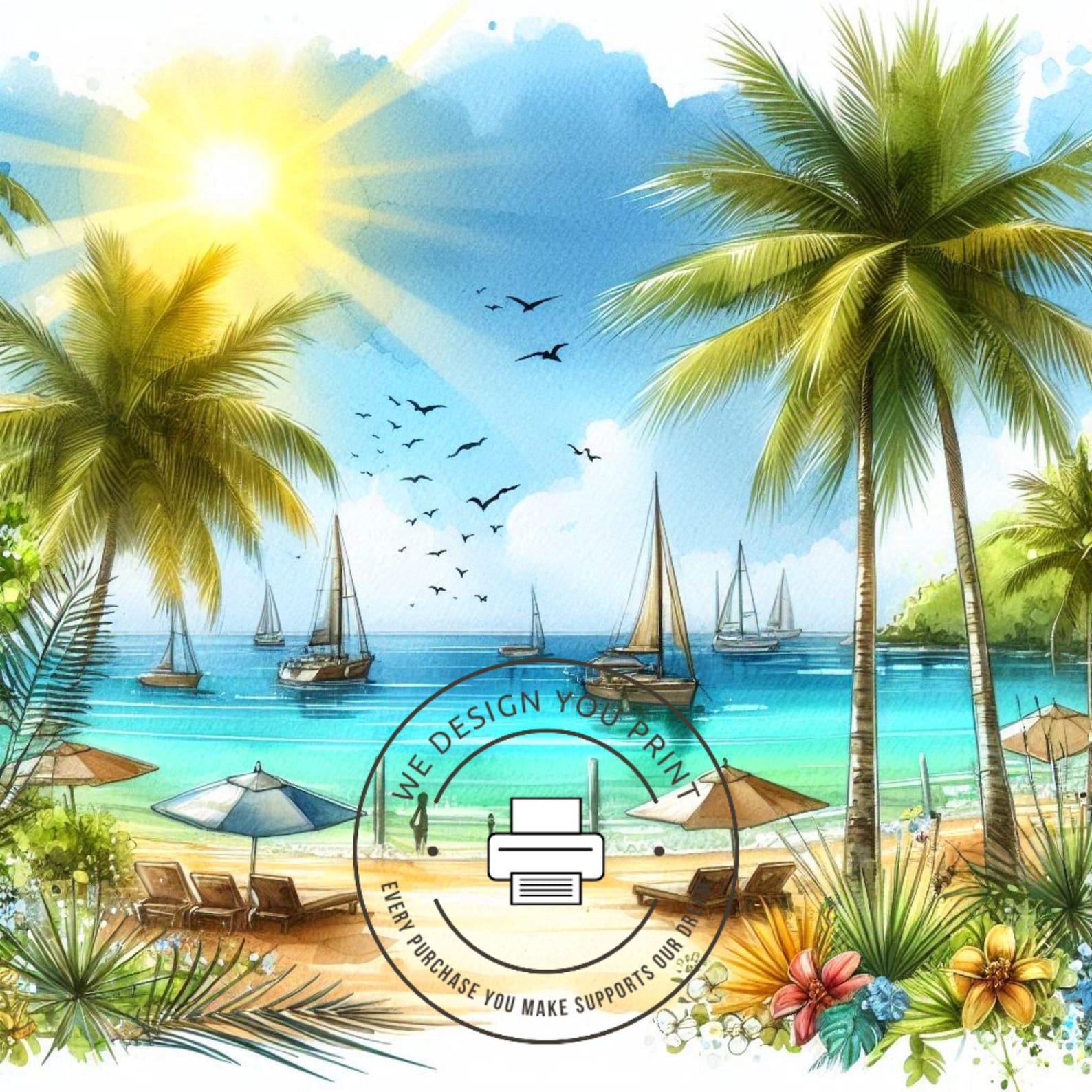 Tropical Summer Beach Clipart PNG, Sunny Summer Vacation Clip Art, Palm ...
