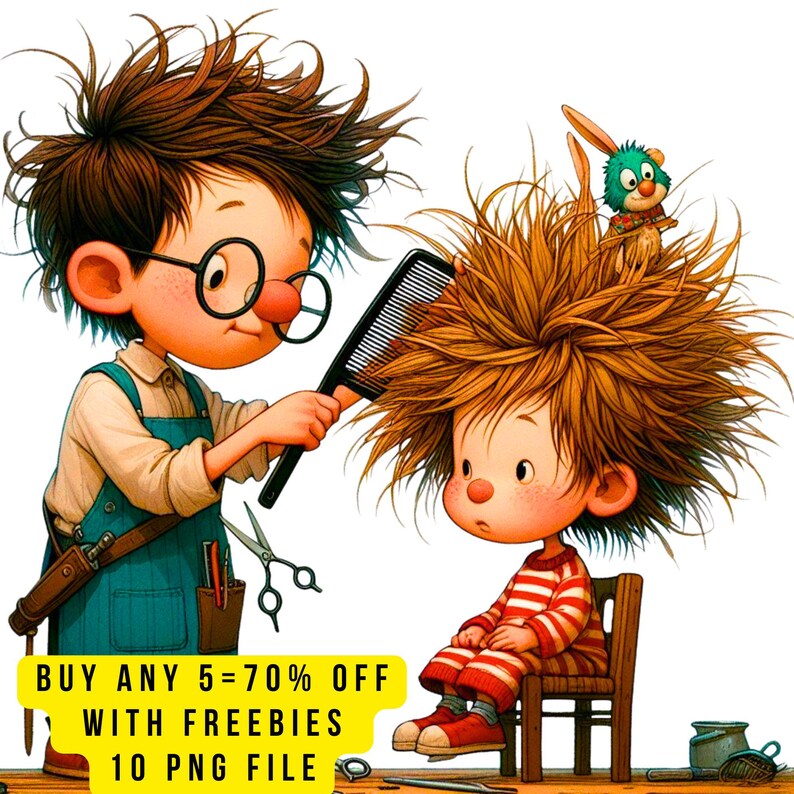 10 Colorful Quirky Kids Hair Stylist Salon Clipart PNG, Cute Girl ...