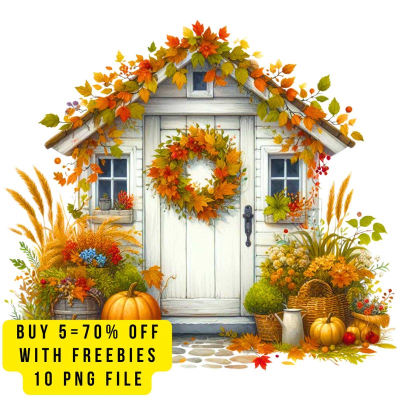10 Rustic Fall House Clipart PNG, Autumn Cottage Front Porch, Fall ...