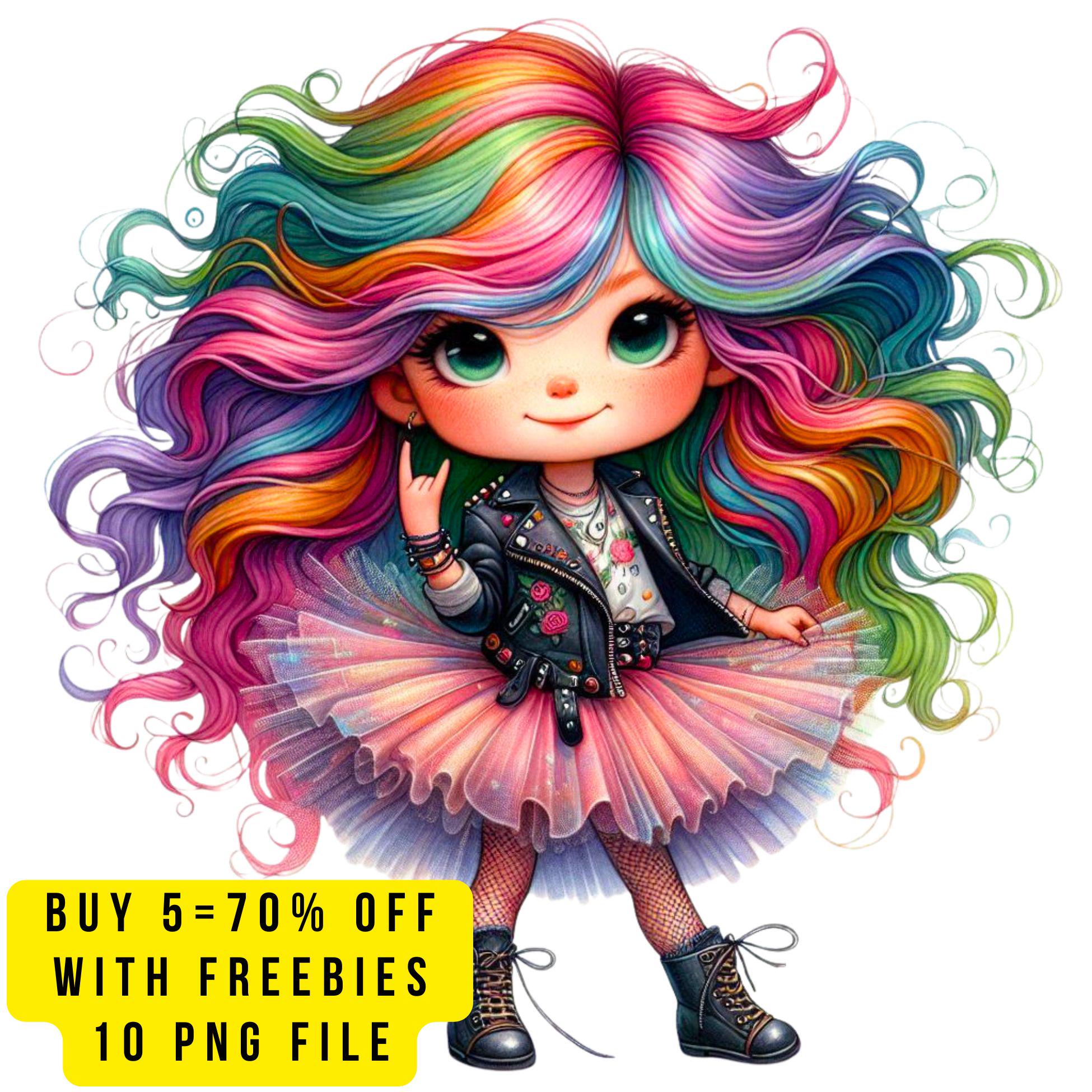 Rockstar Quirky Girl Clipart PNG Transparent Cute Music Star Graphics ...