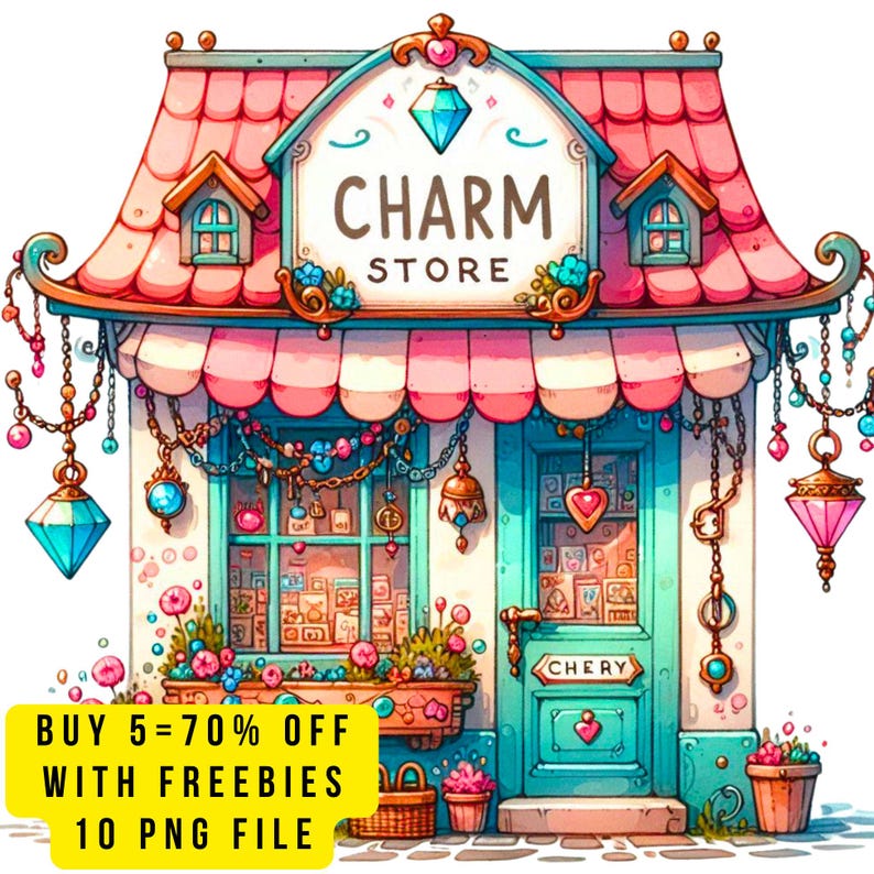 10 Cute Charm Store PNG Transparent Clipart, Whimsical Cottage Charm ...