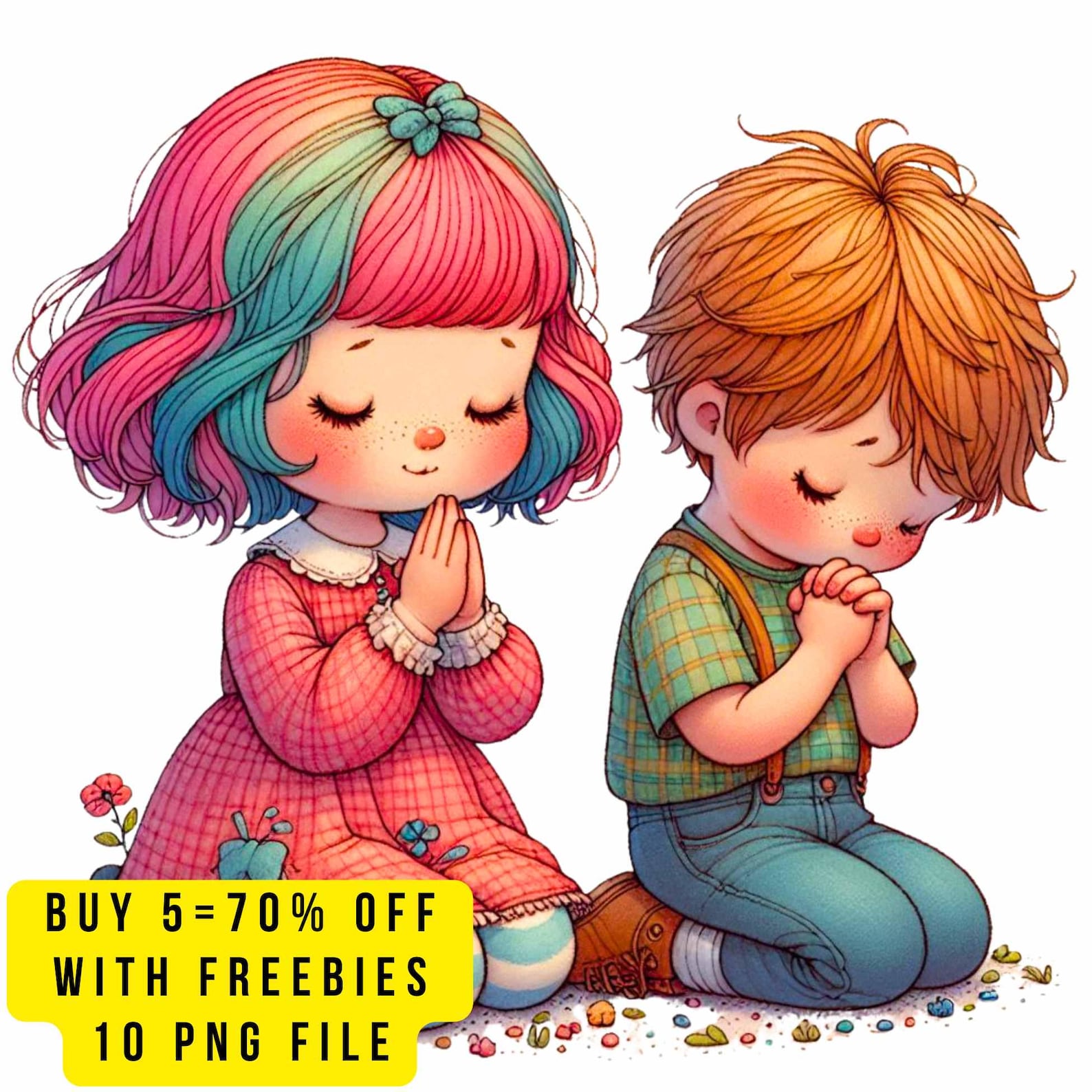 10 Praying Kids PNG Transparent Clipart, Boy and Girl Kneeling in ...