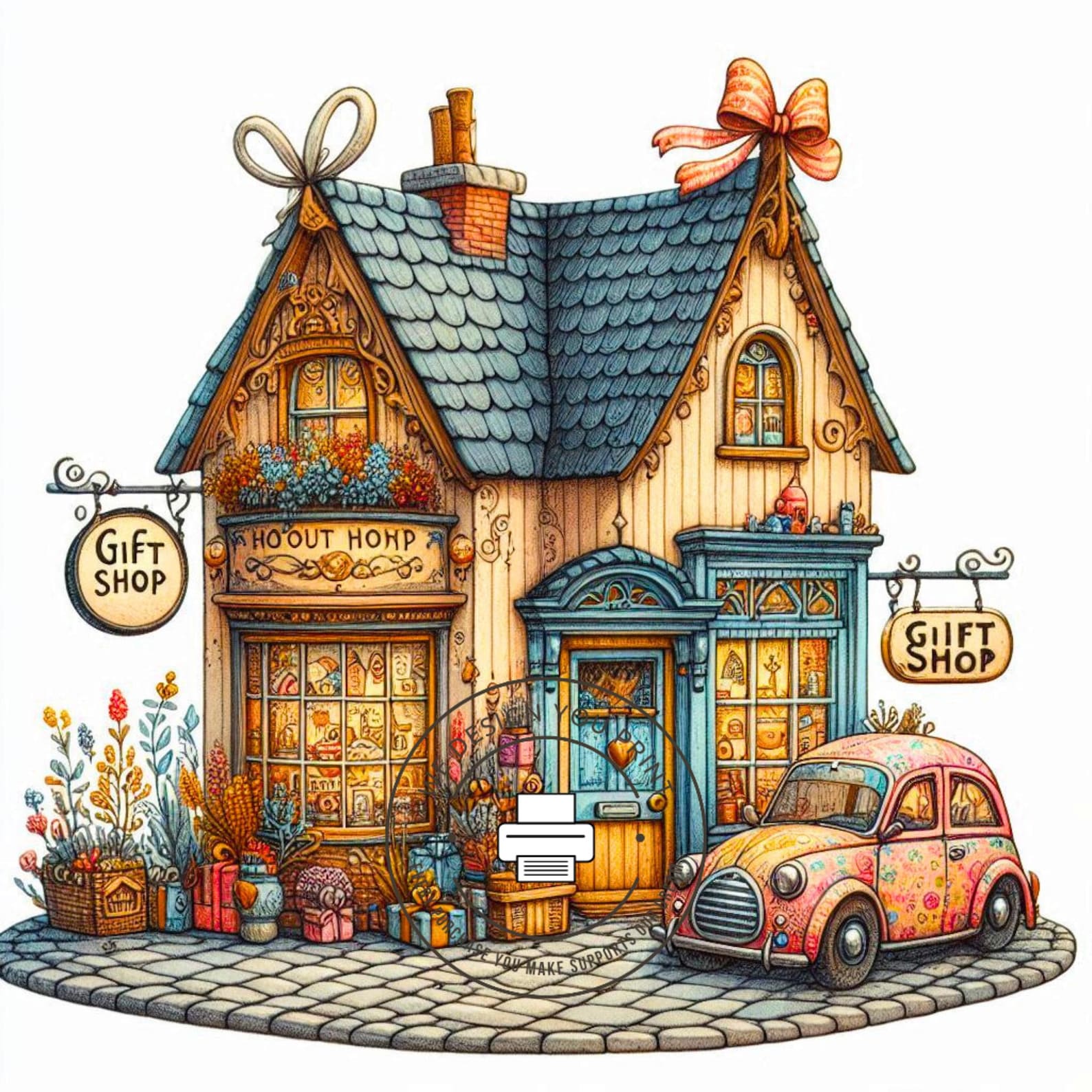 10 Whimsical Gift Shop Clipart, High Quality 300 DPI JPG White ...