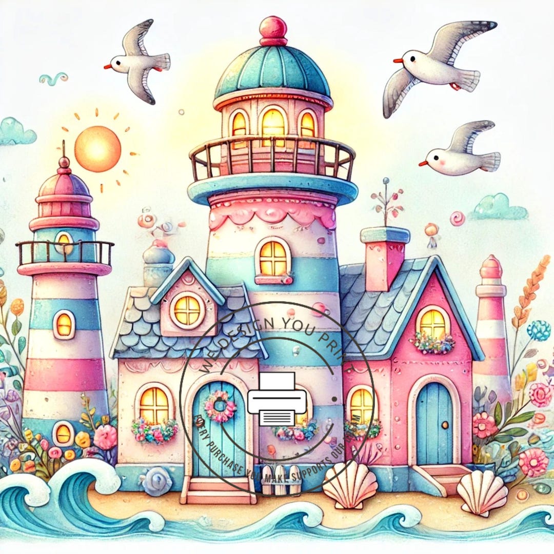 10 Whimsical Lighthouse Clipart JPG | Coastal Cottage Digital Art ...