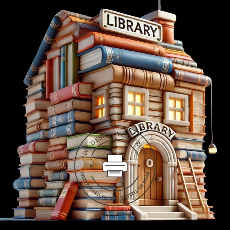 10 Whimsical Library Clipart PNG Transparent, Fantasy Book House PNG ...