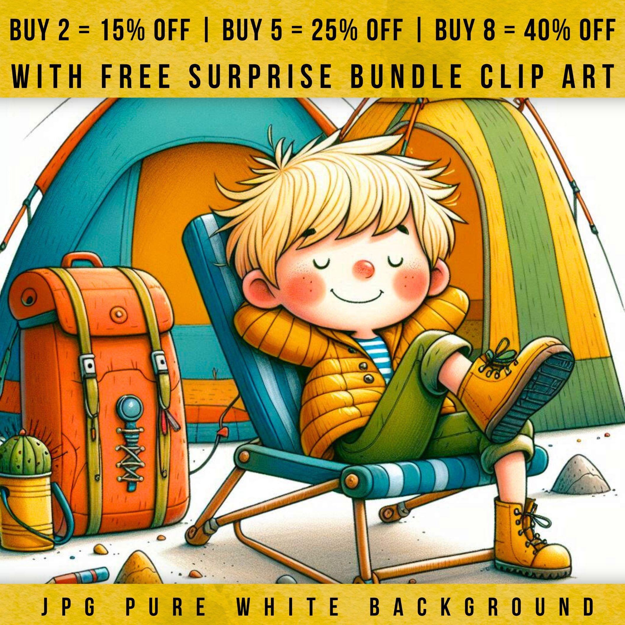 10 Quirky Boy Summer Camping Clipart Blonde Hair JPG, Cute Boy Camping ...
