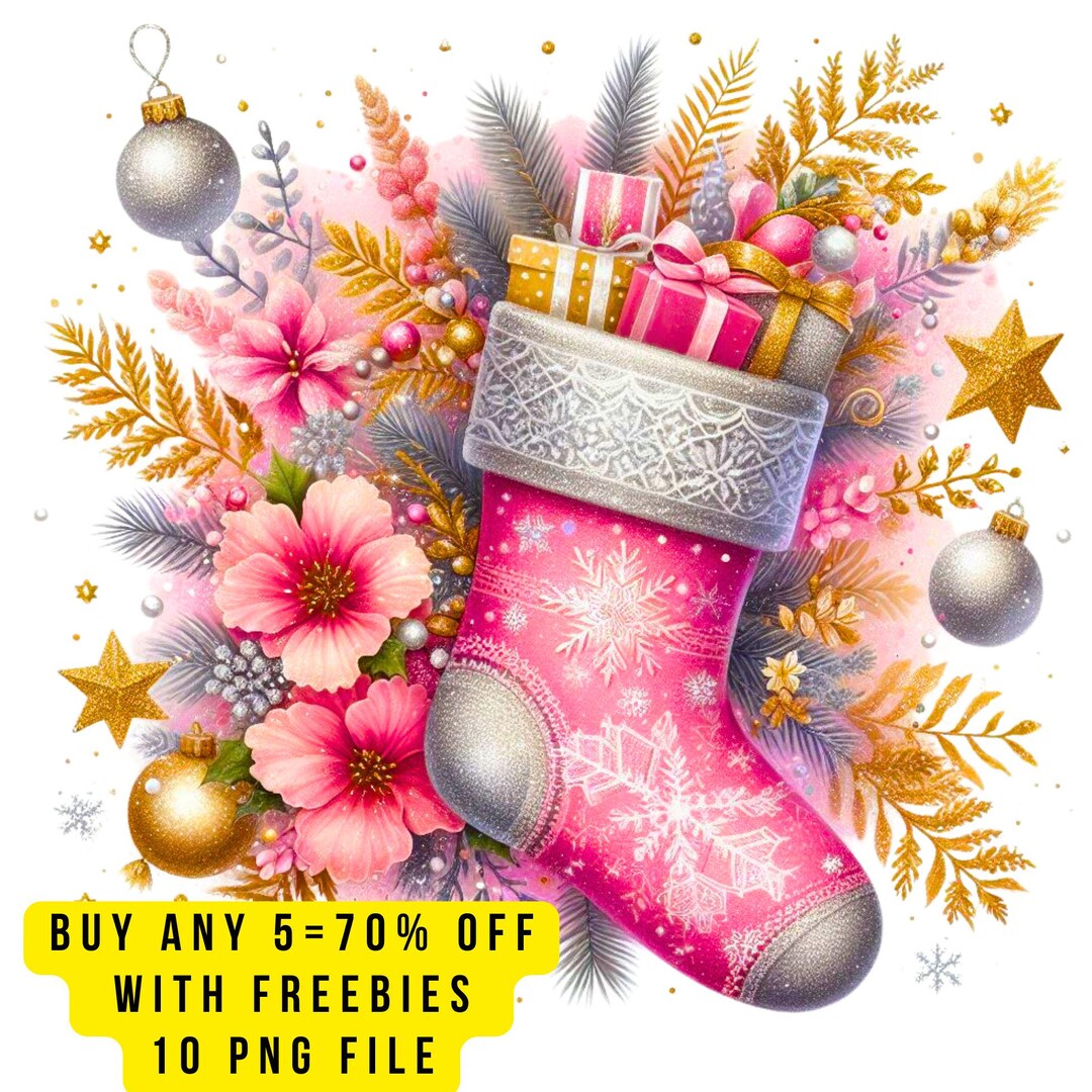 10 Weihnachtsstrumpf Clipart Bundle PNG, Urlaub Festliche Blumen ...