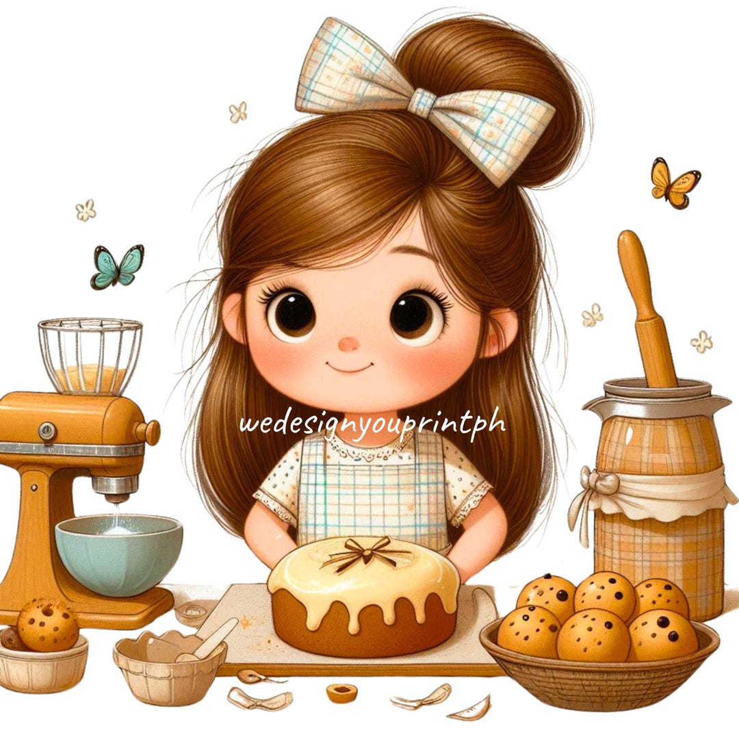 10 Cute Girl Baking Clipart, Cute Chef Girl, Colorful Kitchen ...