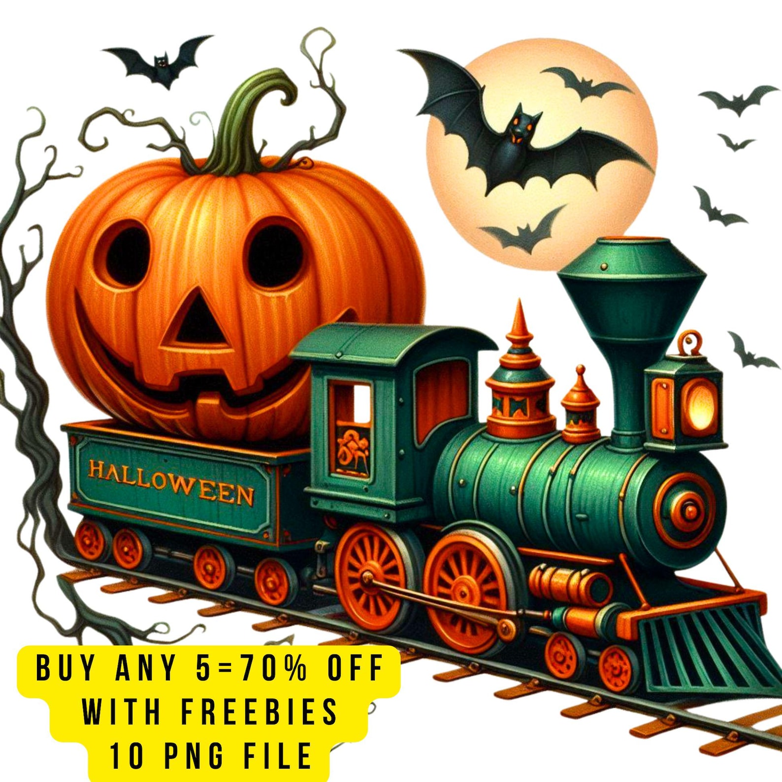 10 Haunted Halloween Train Clipart PNG, Spooky Ghost Train With ...