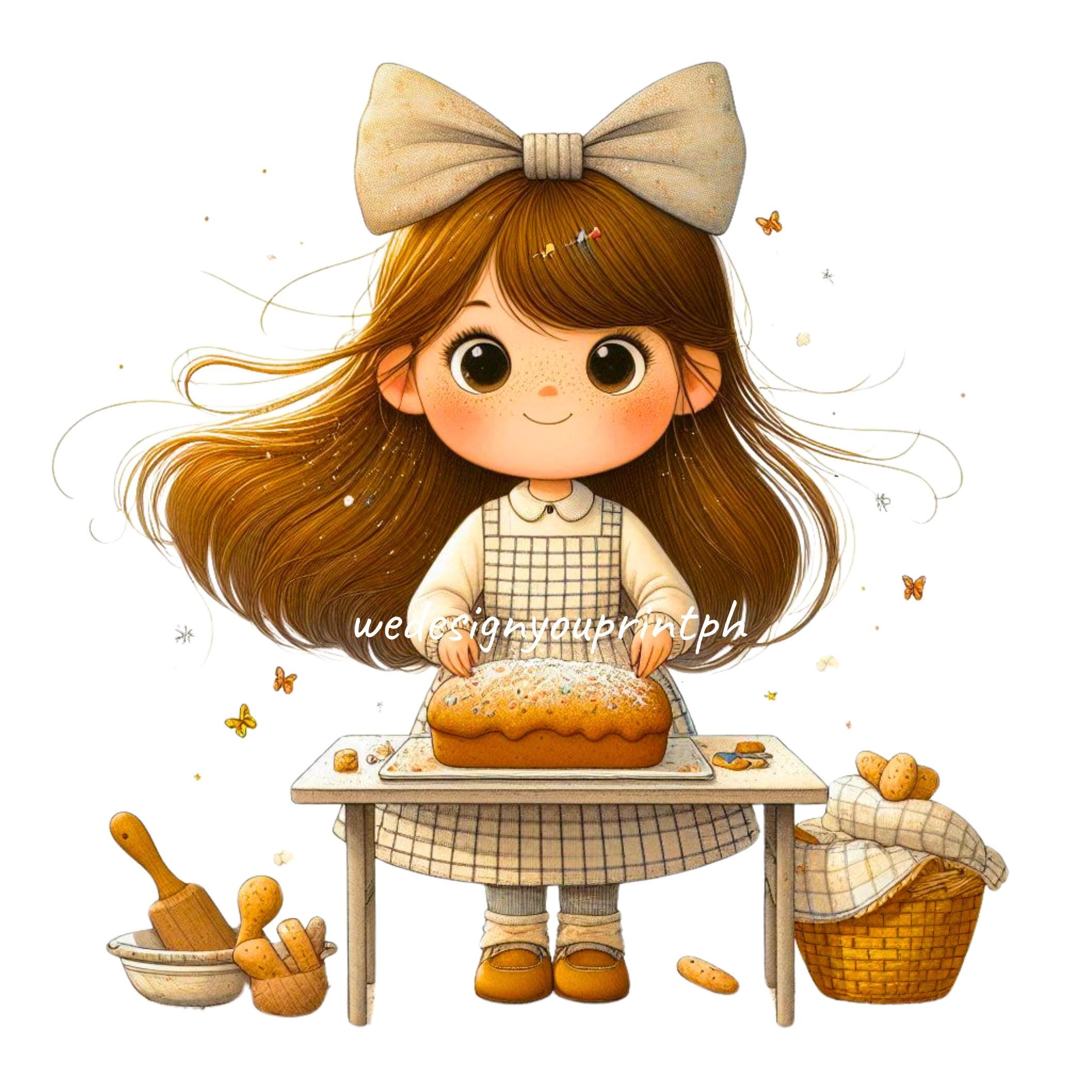 10 Cute Girl Baker Baking Clipart, Cute Chef Girl, Colorful Kitchen ...