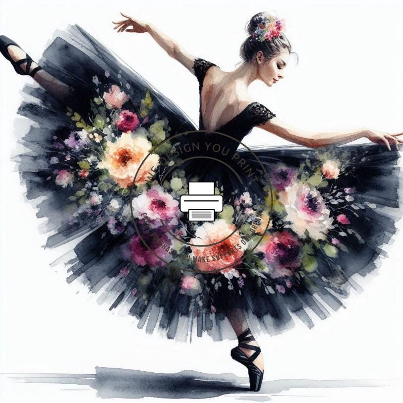 10 Elegant Floral Ballerina Clipart JPG| Elegant Ballet Dancer | Black ...