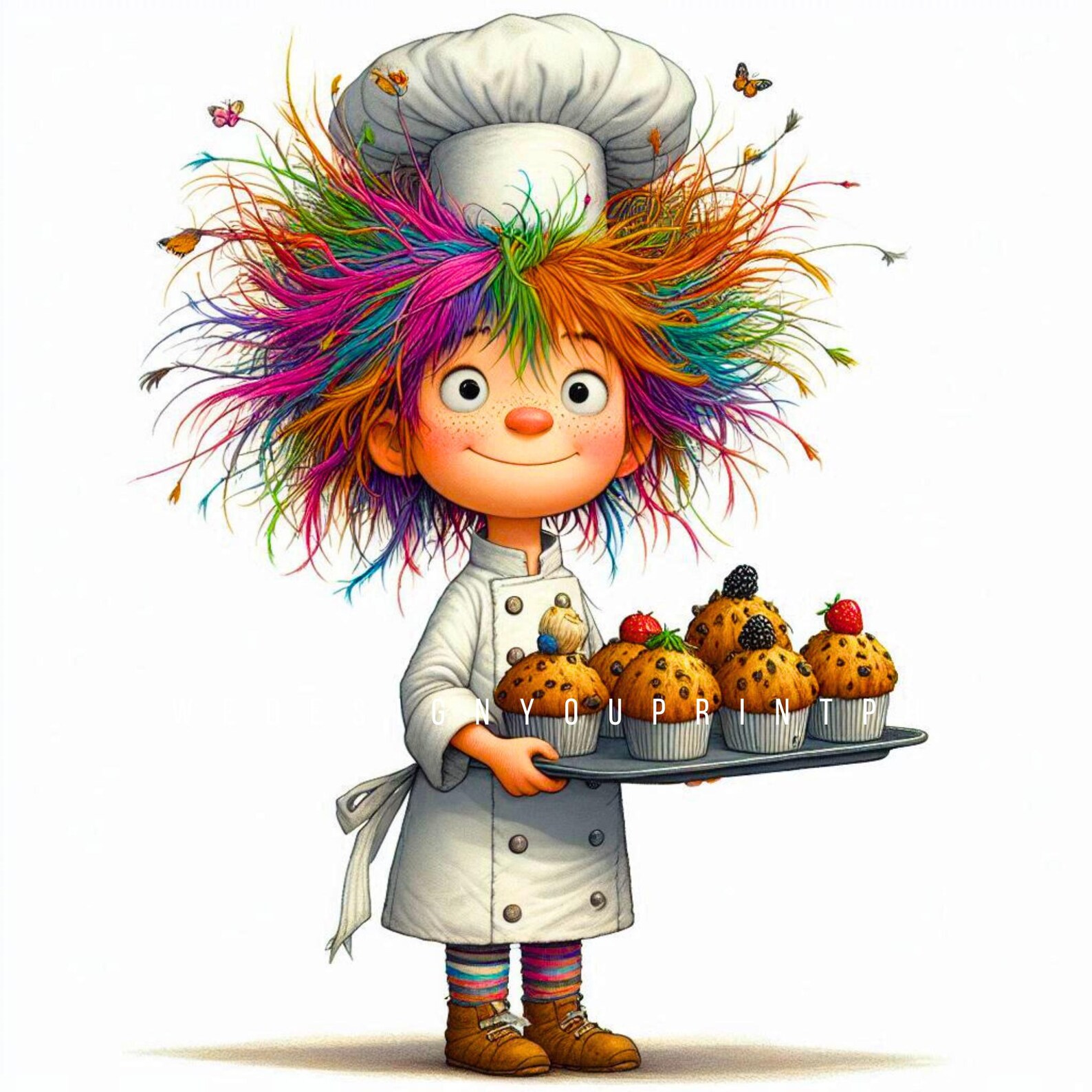 10 Cute Quirky Chef Girl Clipart JPG, Colorful Hair Little Muffins Chef ...