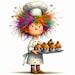 10 Cute Quirky Chef Girl Clipart JPG, Colorful Hair Little Muffins Chef ...