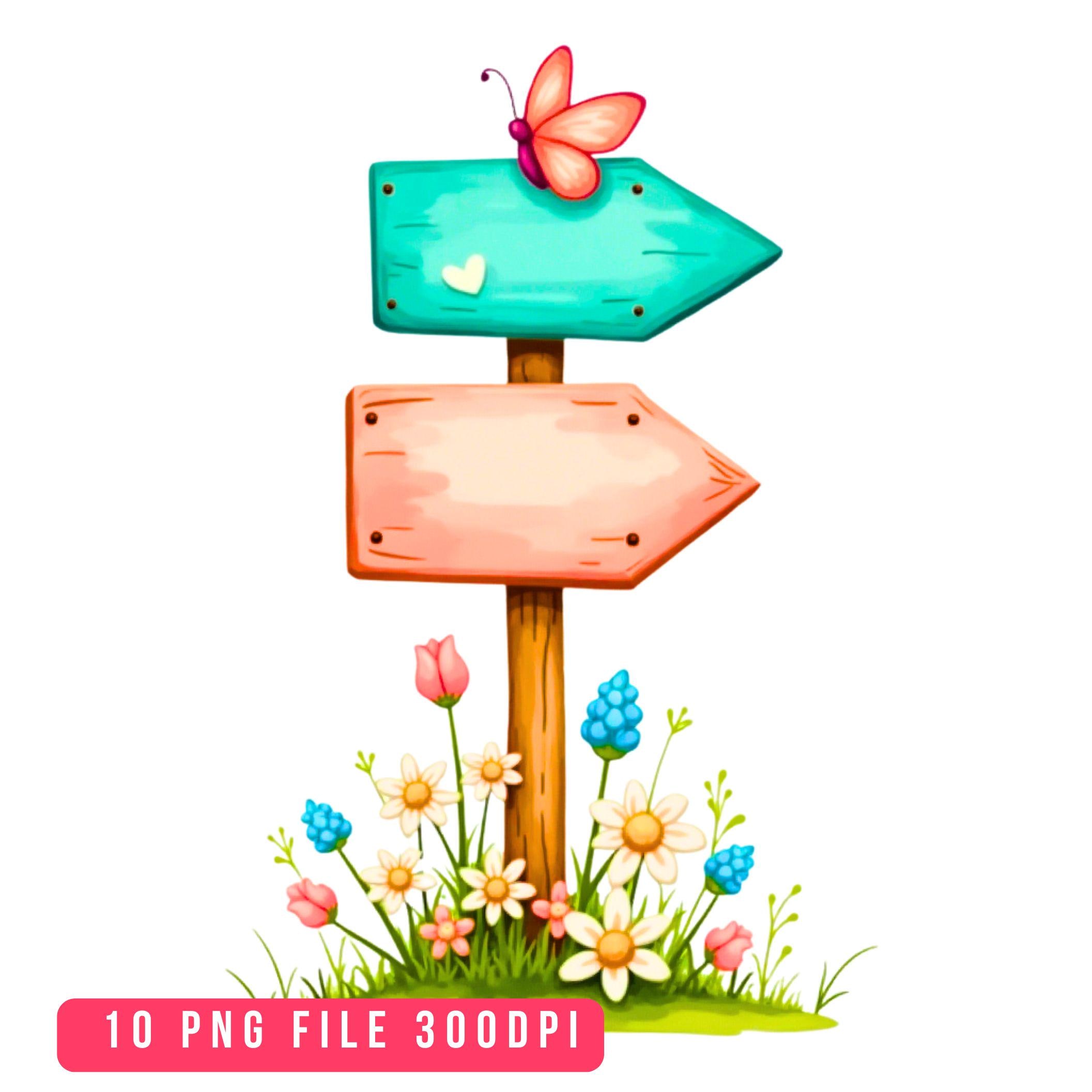10 Spring Direction Sign Clipart PNG, Colorful Arrow Signpost, Garden ...