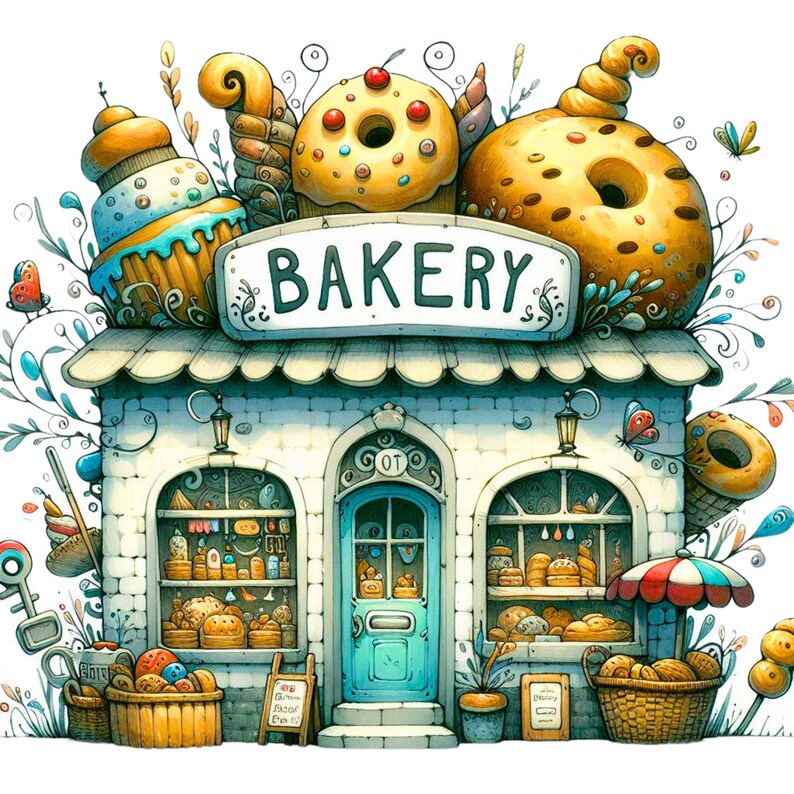 10 Colorful Bakery Storefront Clipart PNG Transparent, Cute Cafe Bakery ...