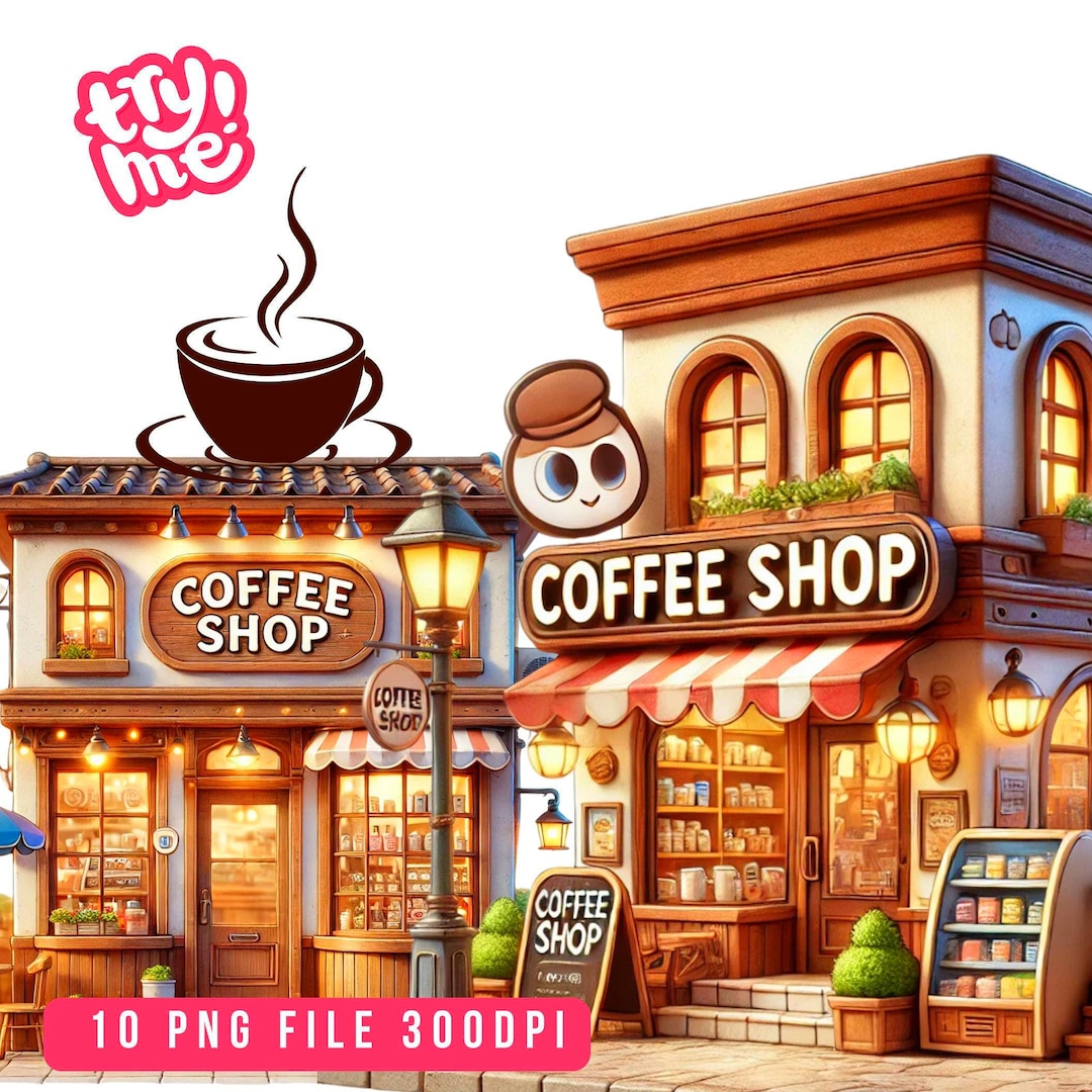 10 Coffee Shop Clip Art Set, High Quality 300 DPI PNG Transparent ...