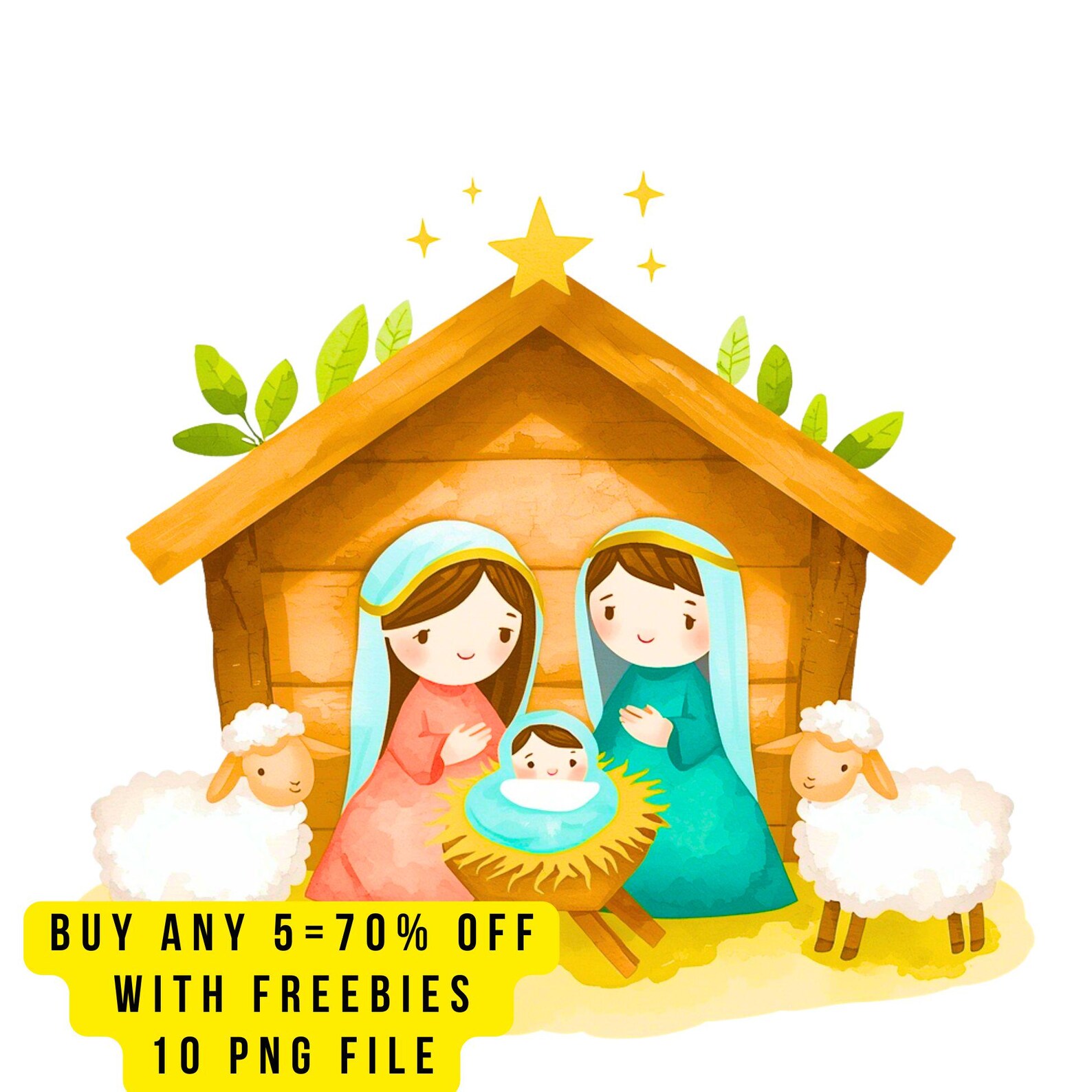 10 Nativity Clipart Set PNG, Holy Family Christmas Scene, Cute Manger ...