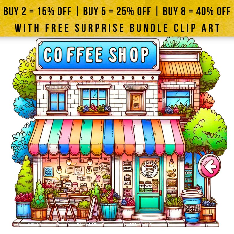 10 Coffee Shop Clipart Bundle PNG Transparent Background, Cafe ...