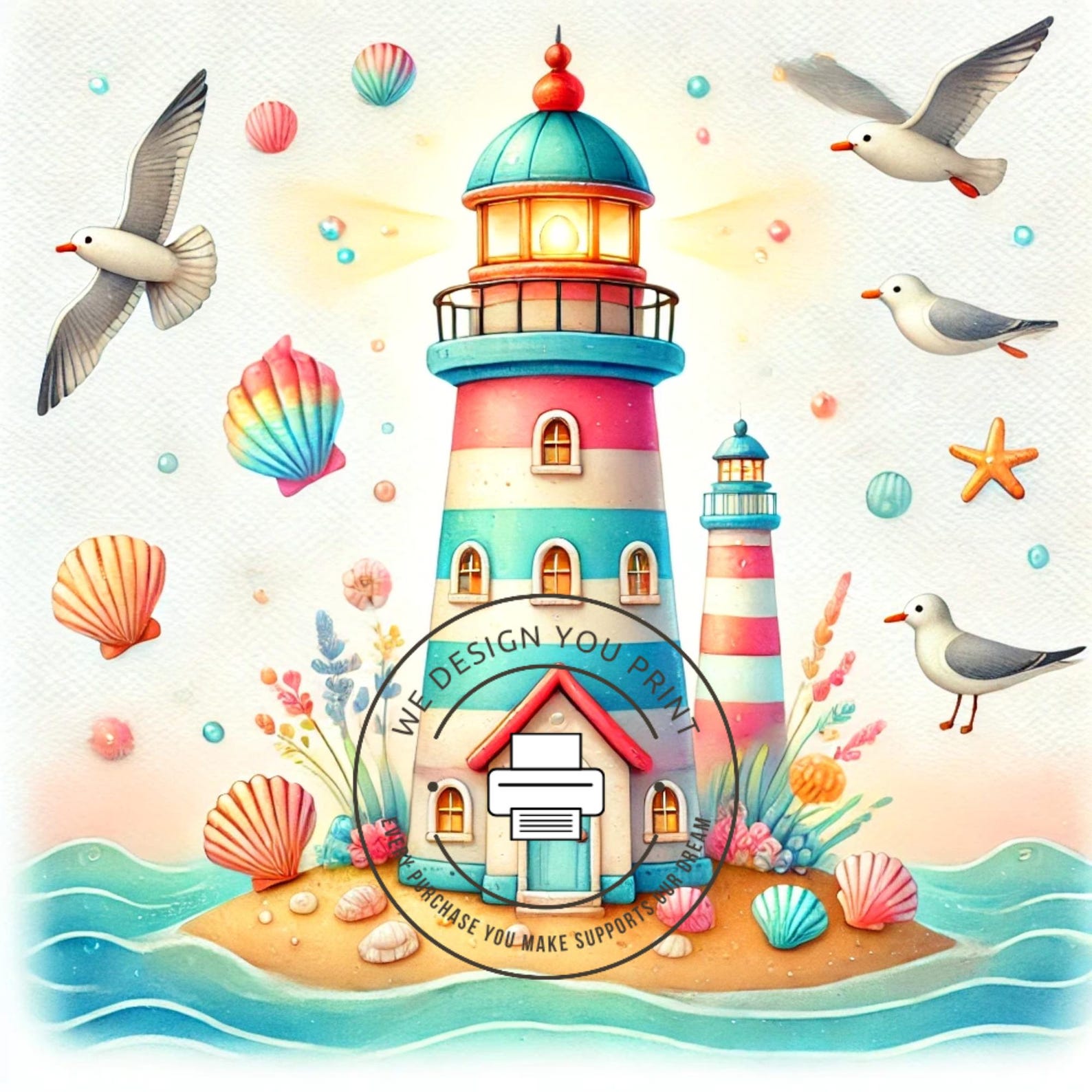 10 Whimsical Lighthouse Clipart JPG | Coastal Cottage Digital Art ...