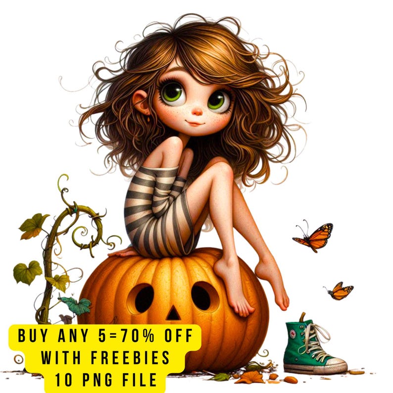 10 Cute Fall Girl Clipart PNG Clip Art, Pumpkin Autumn Girl ...