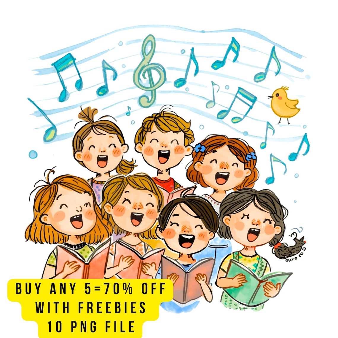 10 Kids Choir Singing Clipart, Children Music PNG Bundle Clip Art ...