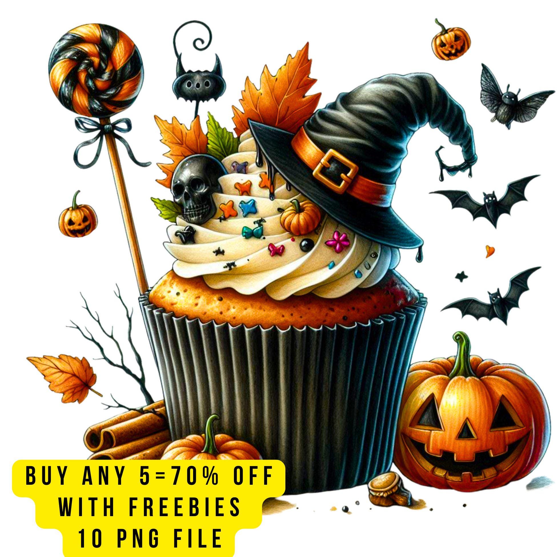 10 Spooky Halloween Cupcake Clipart PNG, Halloween Treats Clip Art ...