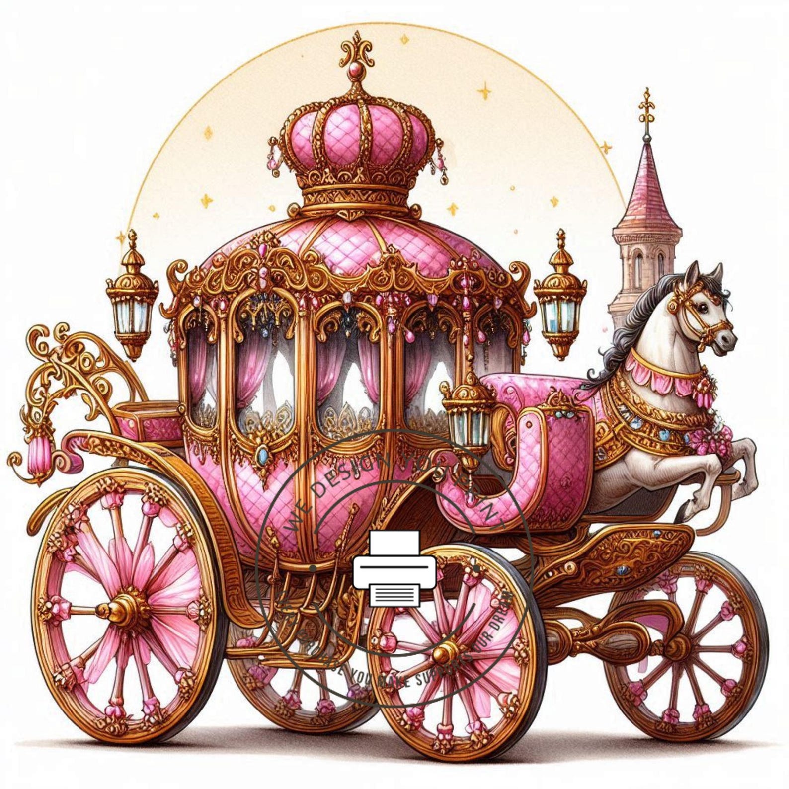 10 Fairy Tale Royal Carriage Clip Art | Pink and Gold Princess Coach ...
